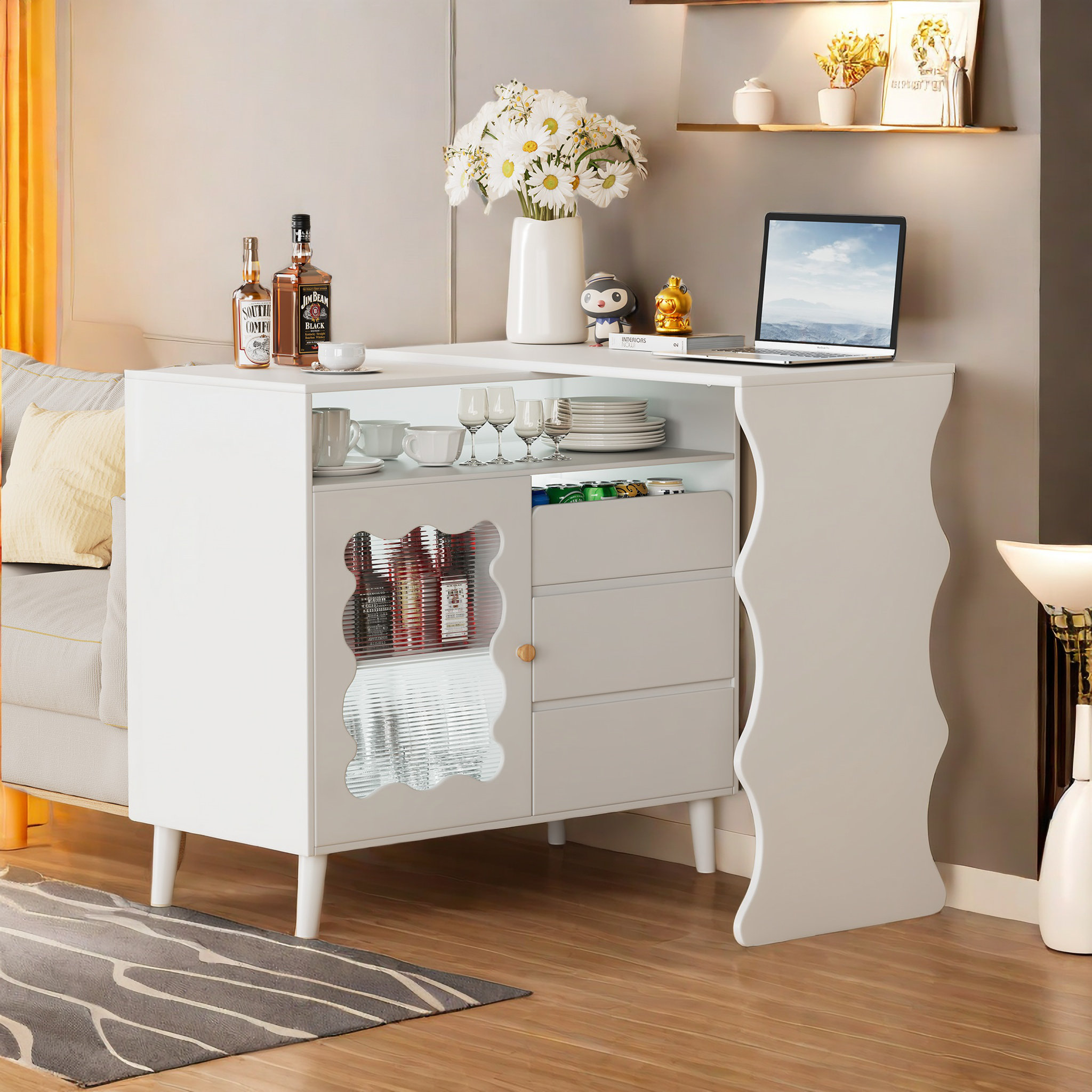 Ophelia & Co. 41"-79" LED L-Shaped Modern Farmhouse Sideboard Buffet ...