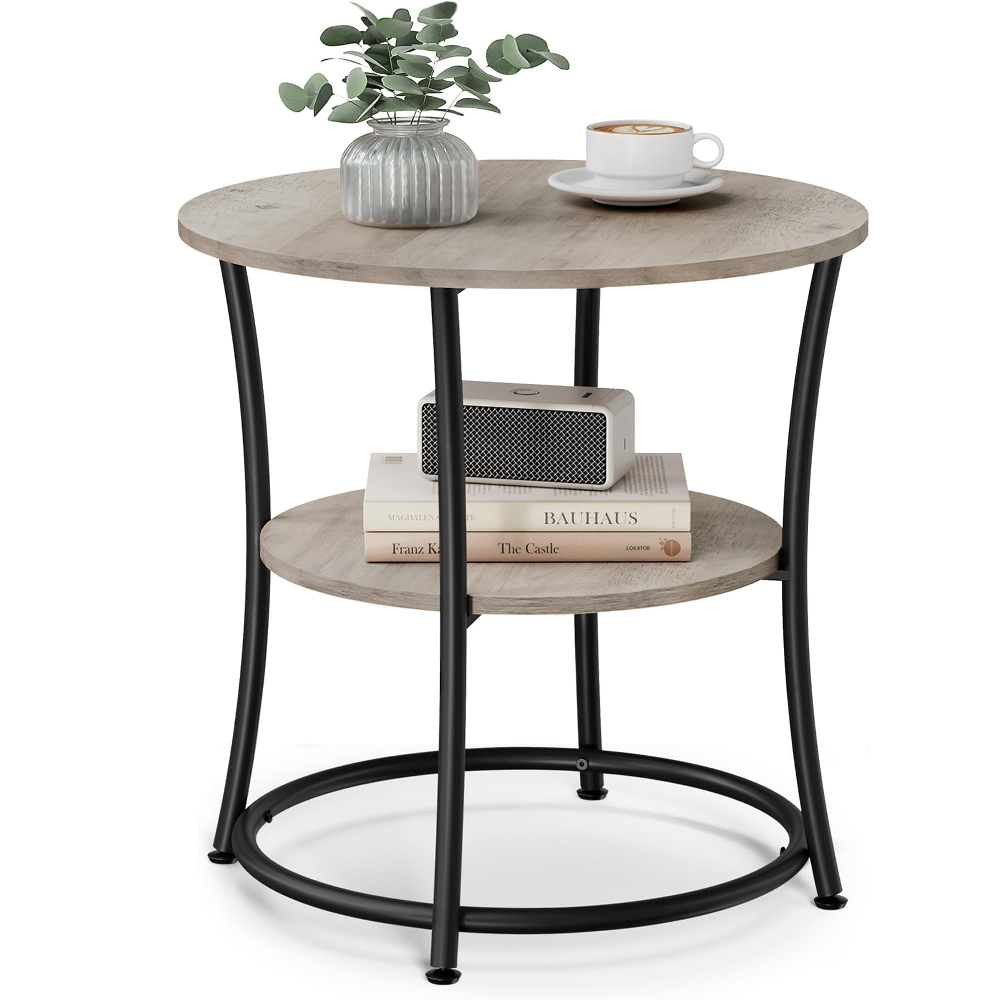 17 Stories Steel Frame Round Side Table With 2 Storage Shelves For ...