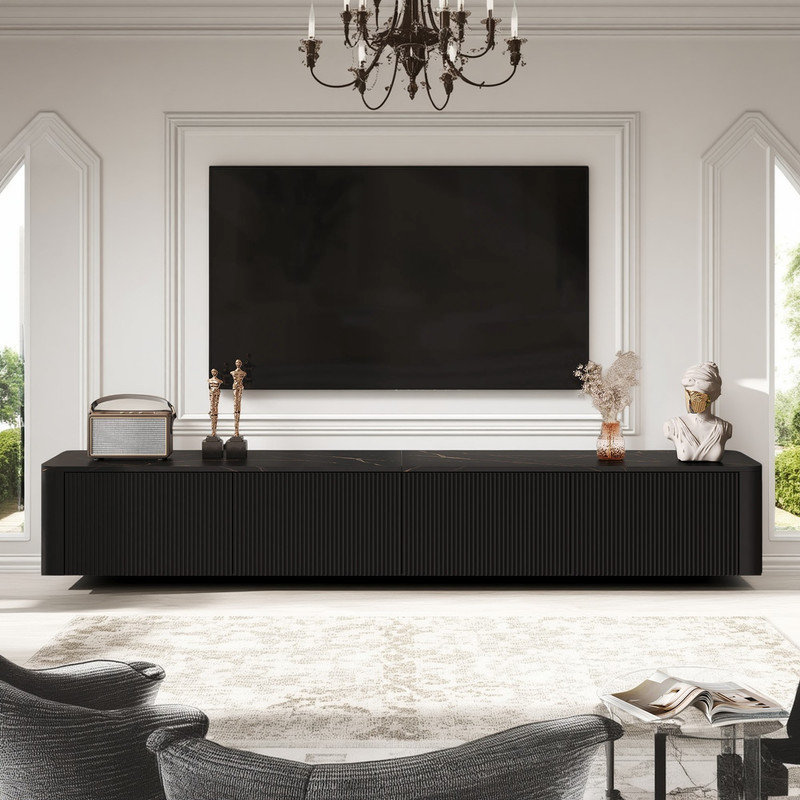 Latitude Run® Luxury Fluted TV Stand for TVs Up to 85", Faux Marble Top ...