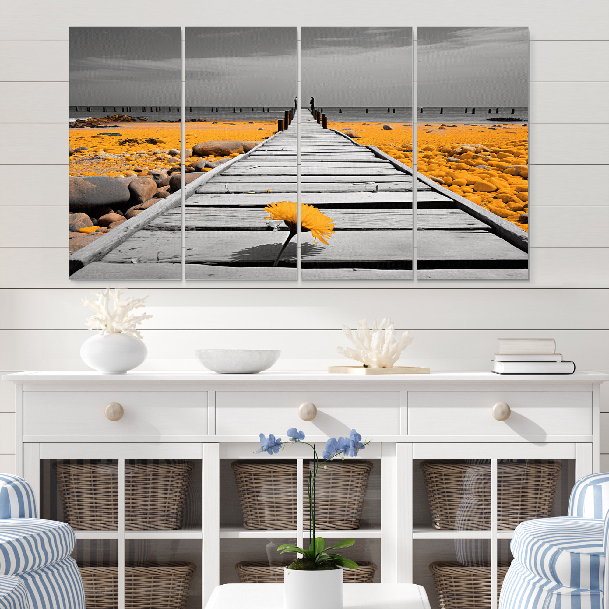 Design Art Beach Pier Perspective Black X - Nautical & Beach Metal Art ...