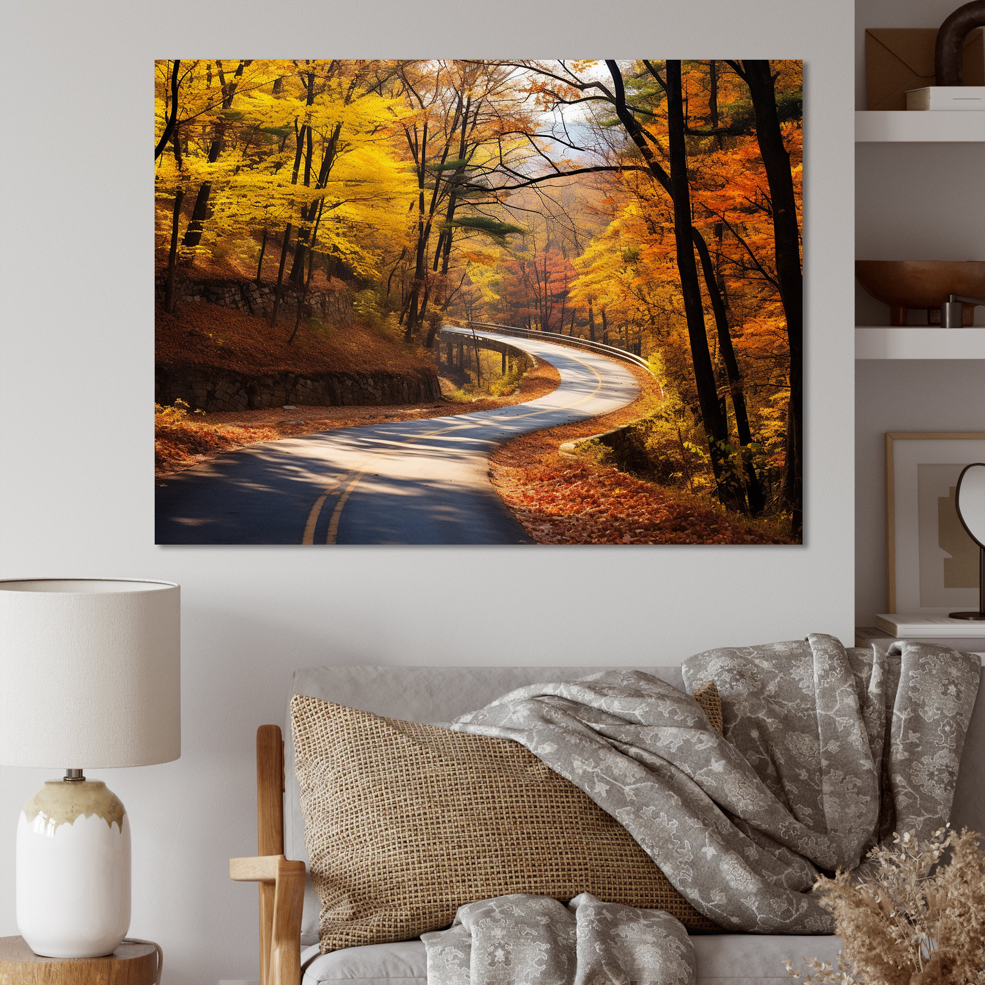 Red Barrel Studio® Golden Road Of Autumn II - Road Wall Art | Wayfair