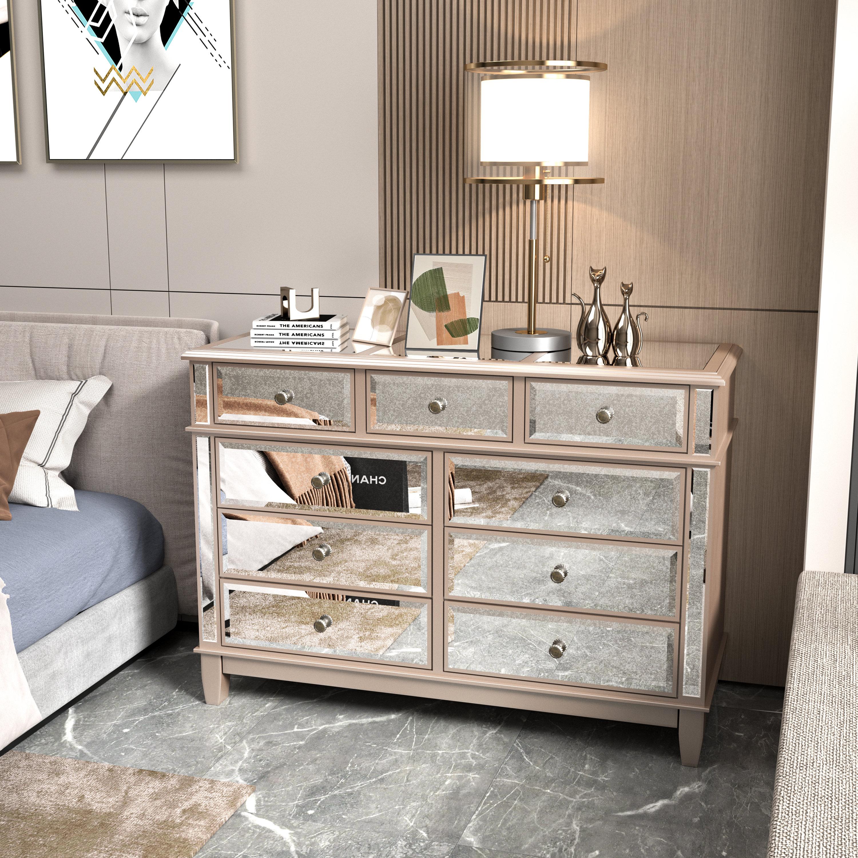 Rosdorf Park Dalesha 9-Drawer 51.3" W Mirrored Dresser & Reviews ...