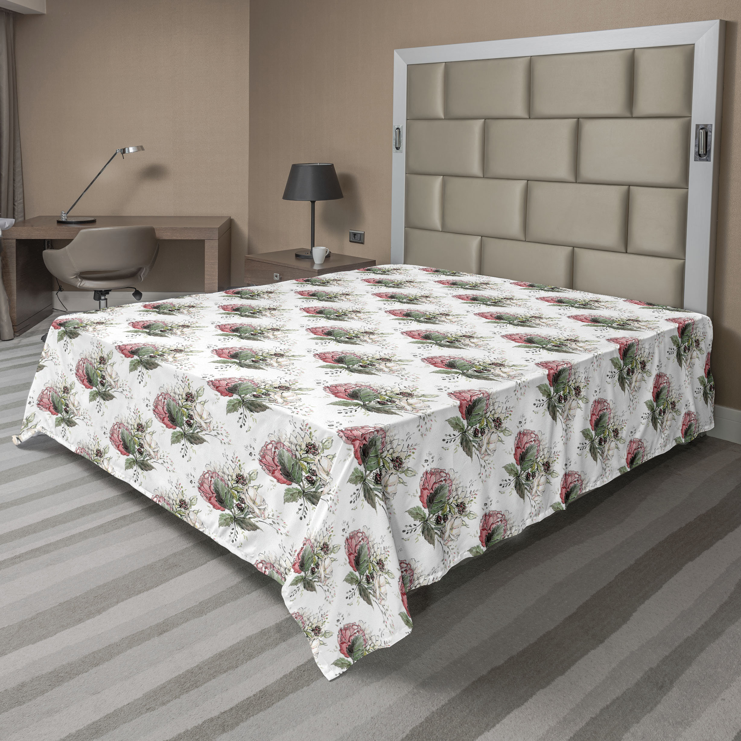Ambesonne Floral Flat Sheet Arrangement of Roses Romance Ivory Jade ...