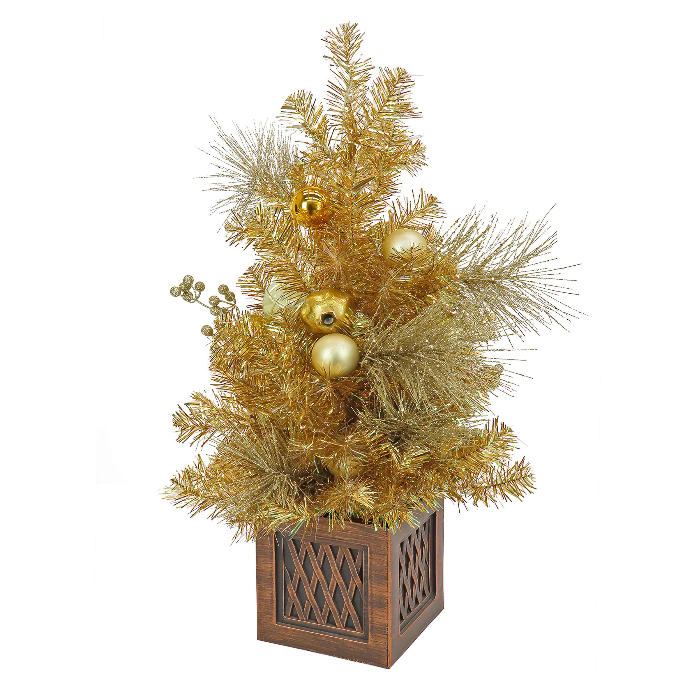 The Holiday Aisle® 36" Merry Christmas Decorated Gold Table Top Tree ...