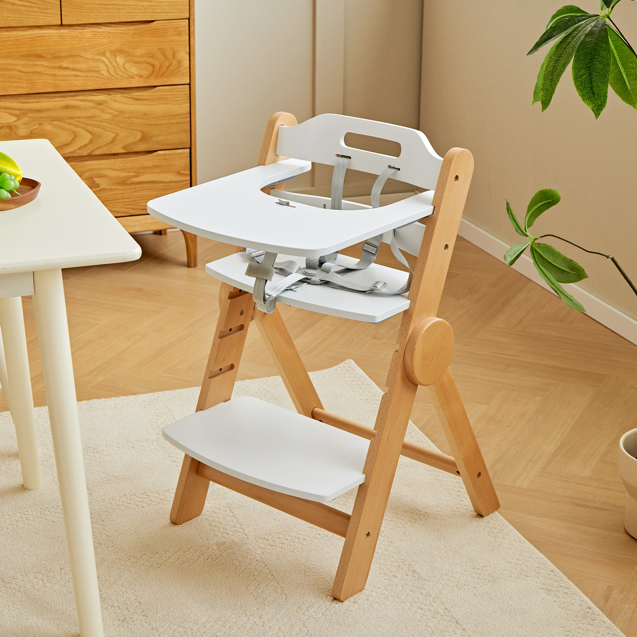 Zoomie Kids Wooden Baby High Chair Toddlers Feeding Dining Chair ...