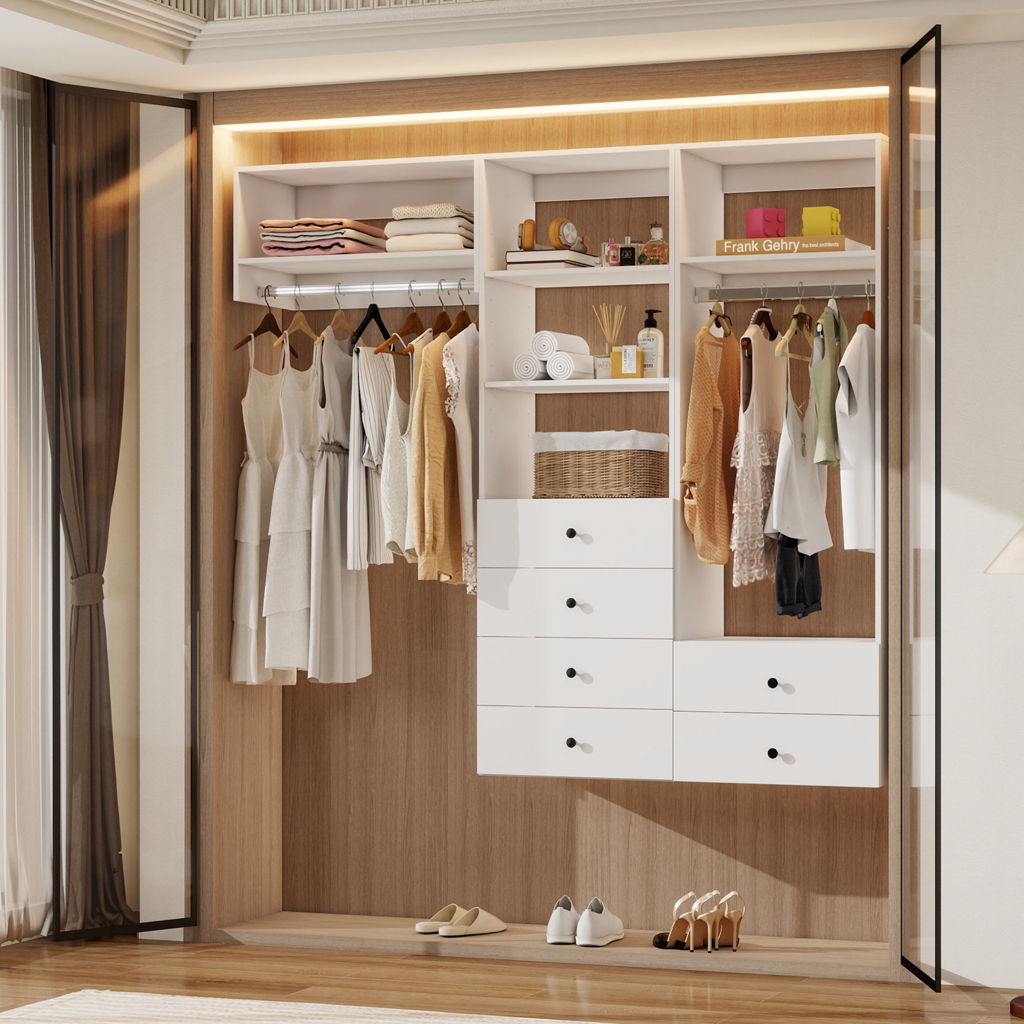 Latitude Run® Modern Walk in Closet System with Drawers and Shelves ...
