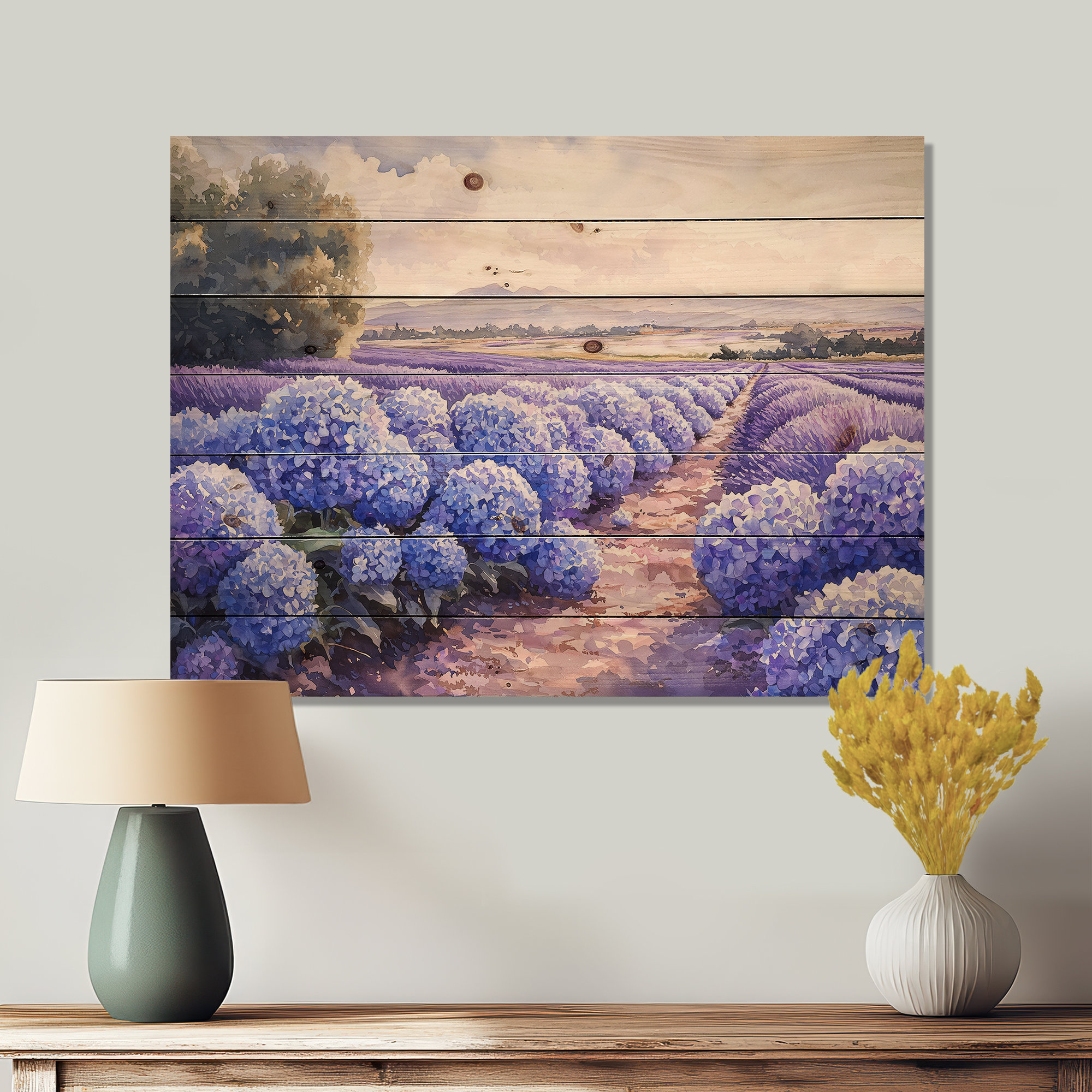 Ophelia & Co. Hydrangeas In The Lavender Field II - Hydrangea Wood Wall ...