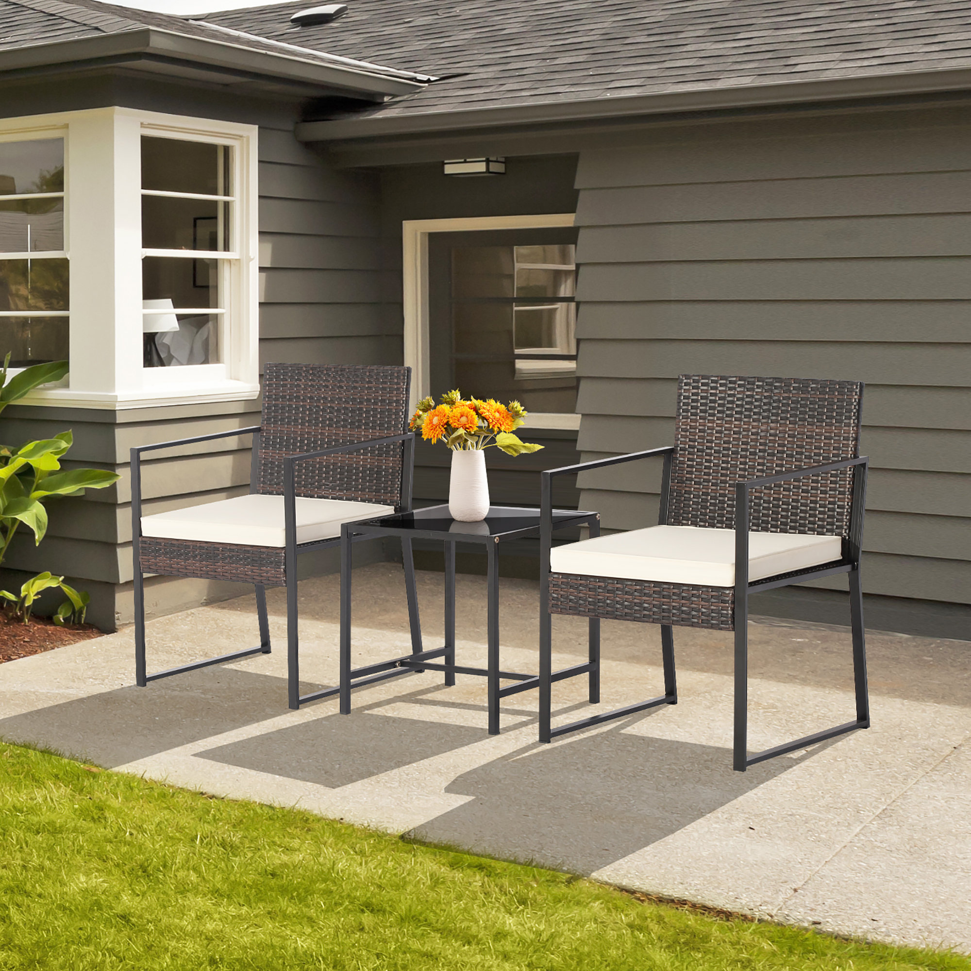 Ebern Designs 3pcs Patio Furniture Set Heavy Duty Cushioned Wicker ...