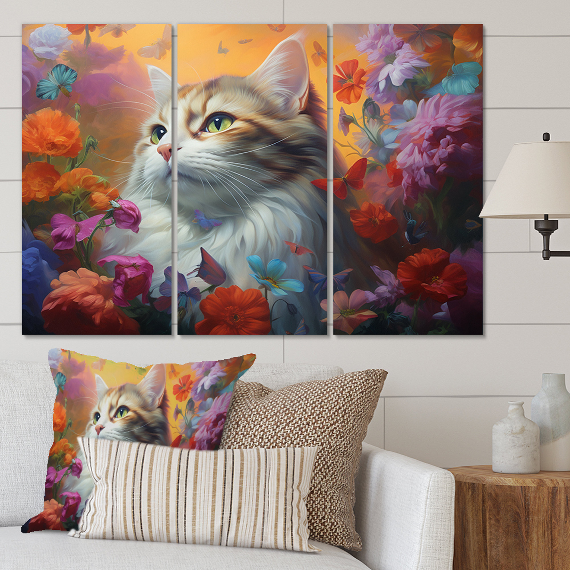 Design Art Portrait Of A Gracious Cat With Flowers I - Animals Cat Wall ...