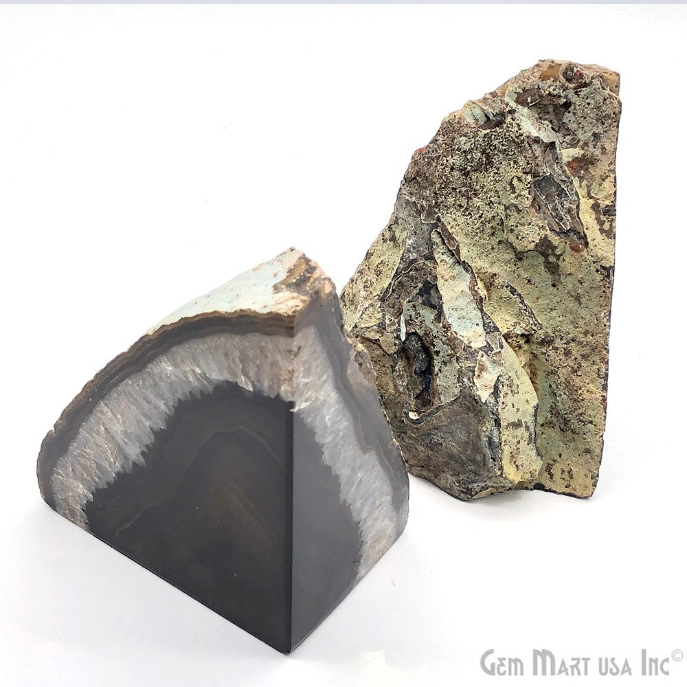 GEMMART USA Black Geode Bookend, Unique Agate Bookend Pair, Mineral ...