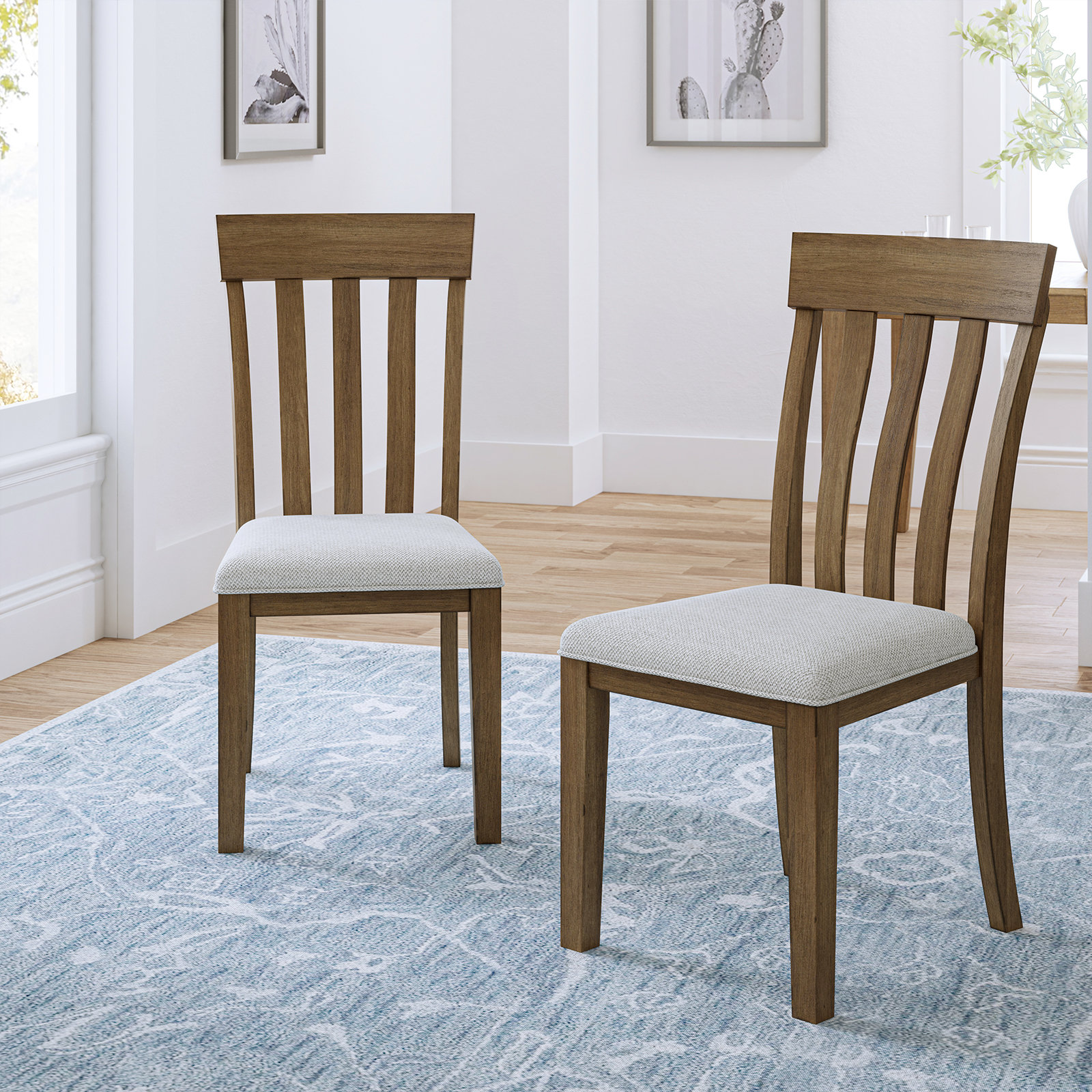 Lark Manor Amarley Linen Slat Back Side Chairs with Solid Wood Legs ...
