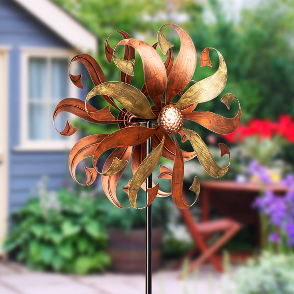 Arlmont & Co. Sabbo 75"H Bronze and Copper Twist Wind Spinner | Wayfair