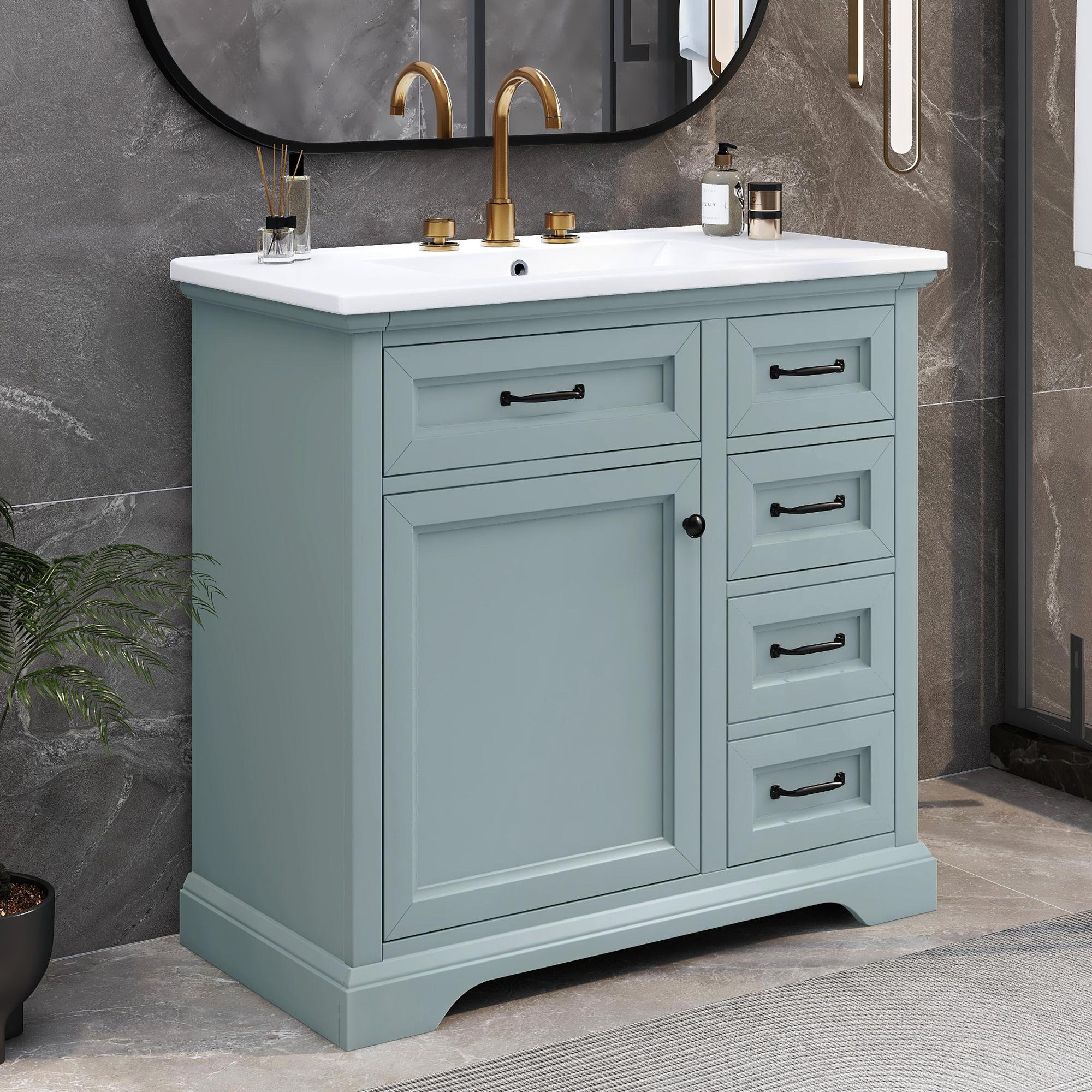 Lark Manor Meuble-lavabo sur pied 36 po avec lavabo en céramique ...