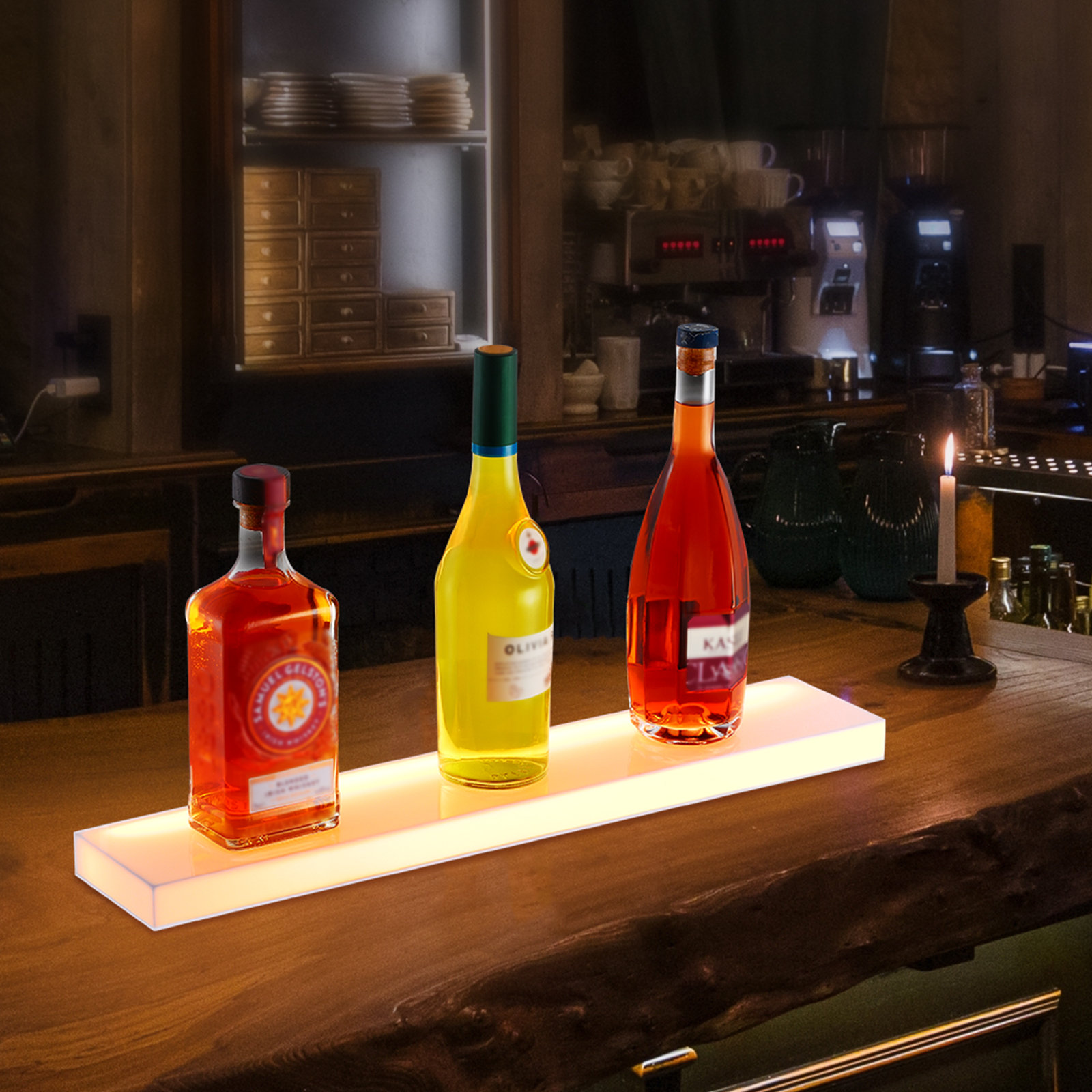 Wrought Studio™ Wrought Studio Wall Mounted LED Lighted Liquor Bottle ...