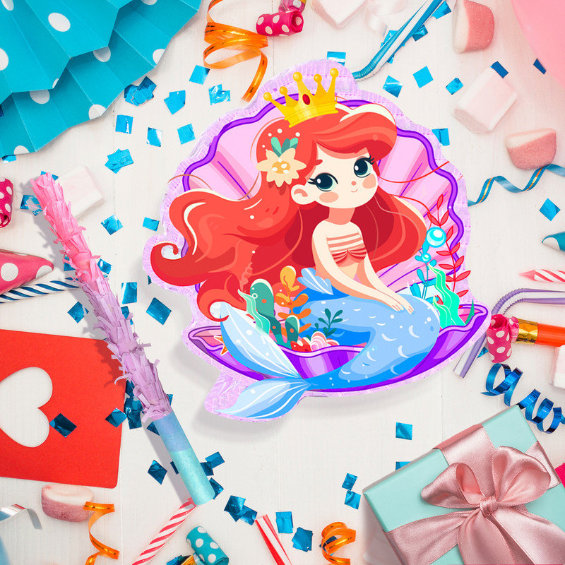 House of Hampton Mermaid Piñata Birthday Girl, 4 in 1 Mermaid Shell ...