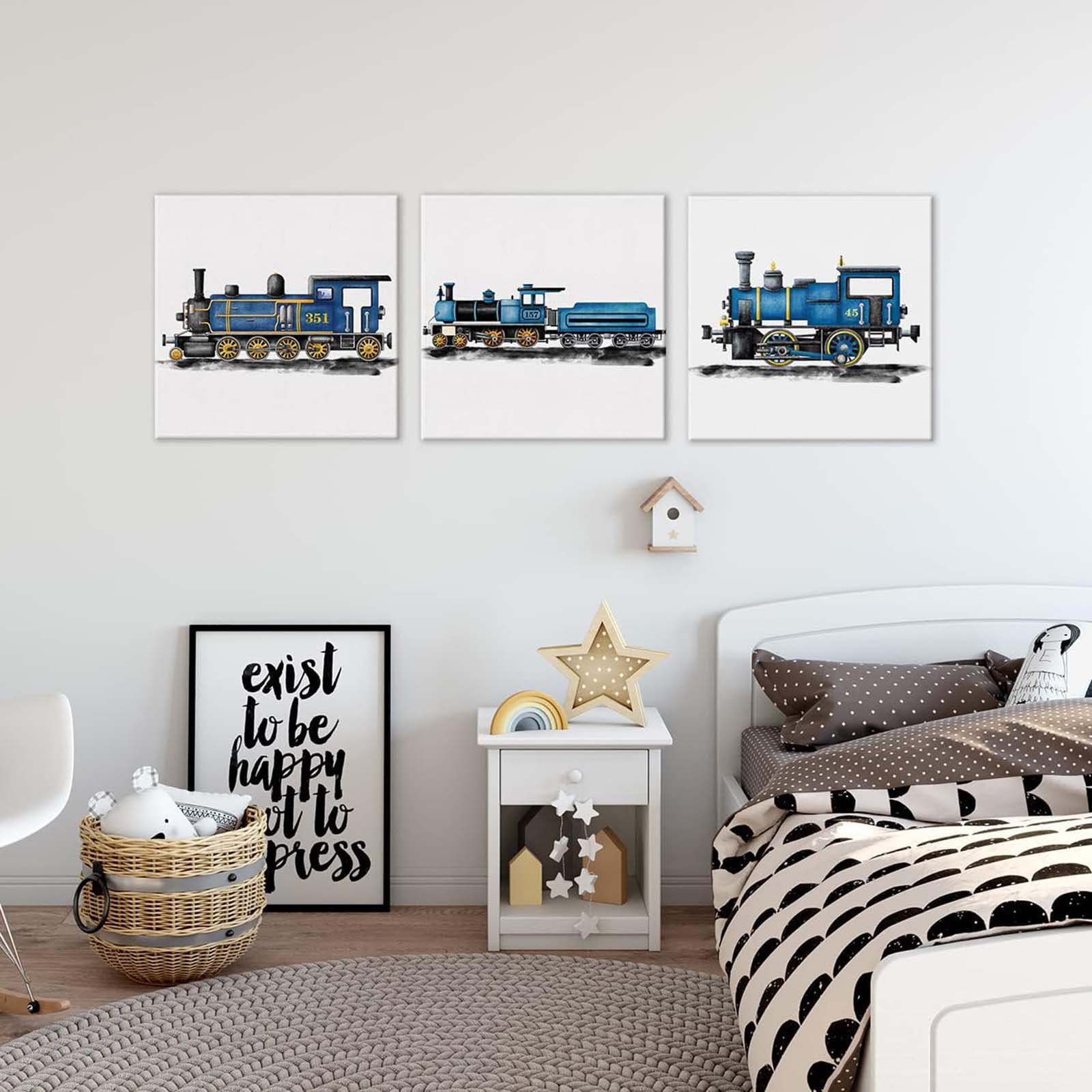 Latitude Run® Set Of 3 Blue Steam Train Nursery Vehicle Art Posters ...