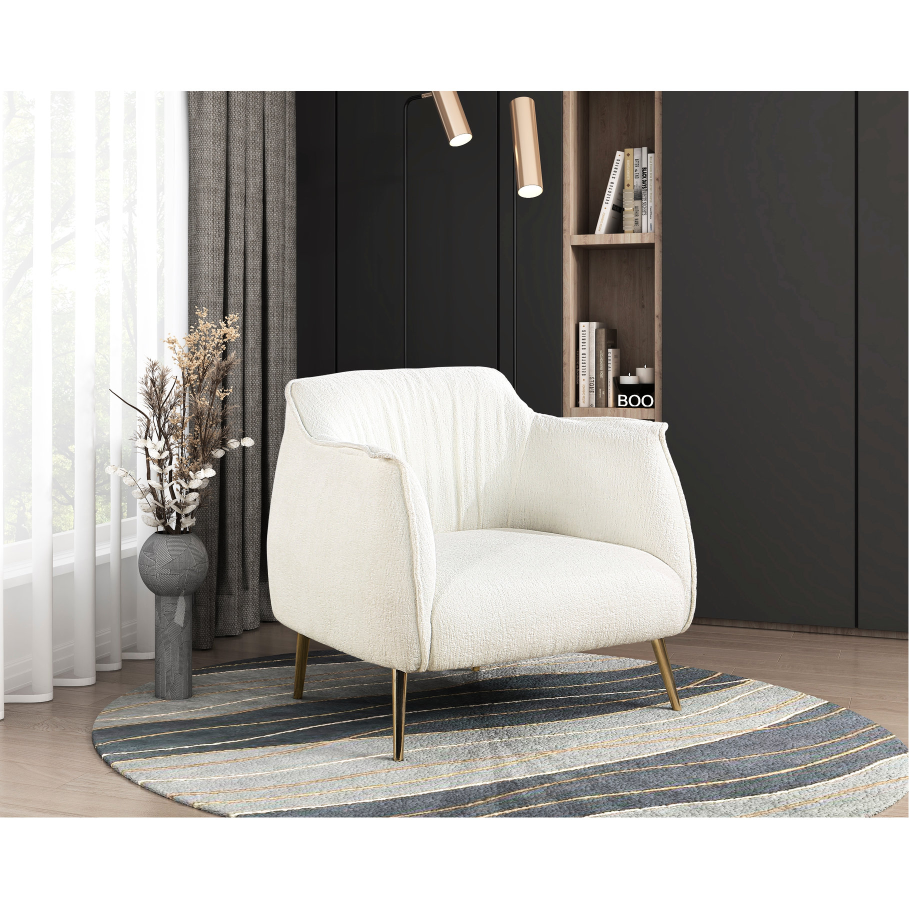 Hokku Designs White Boucle Upholstered Accent Chair With Modern Design ...