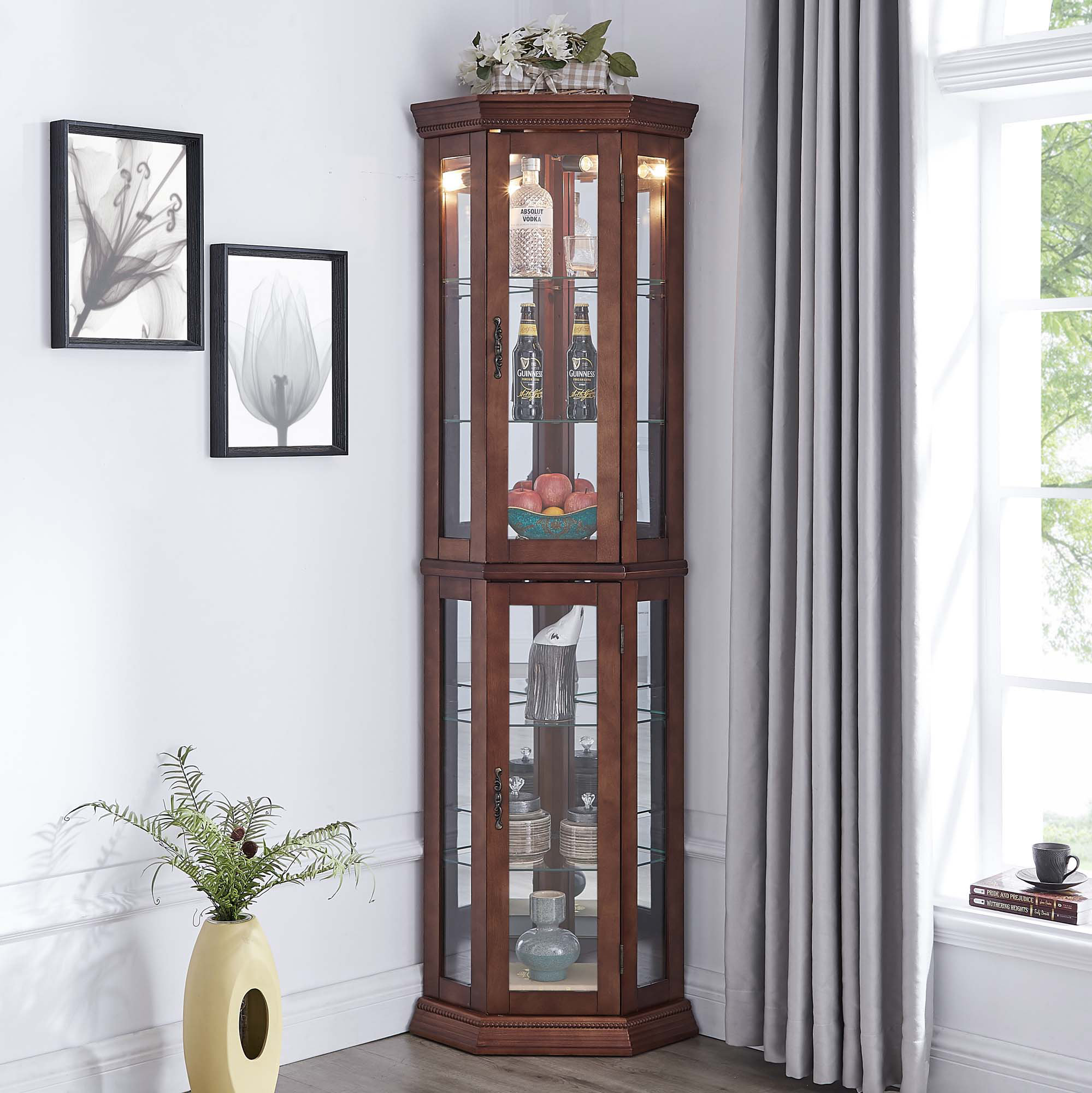 Alcott Hill® Bilyou Accent Cabinet Corner Curio Cabinet with Lights ...