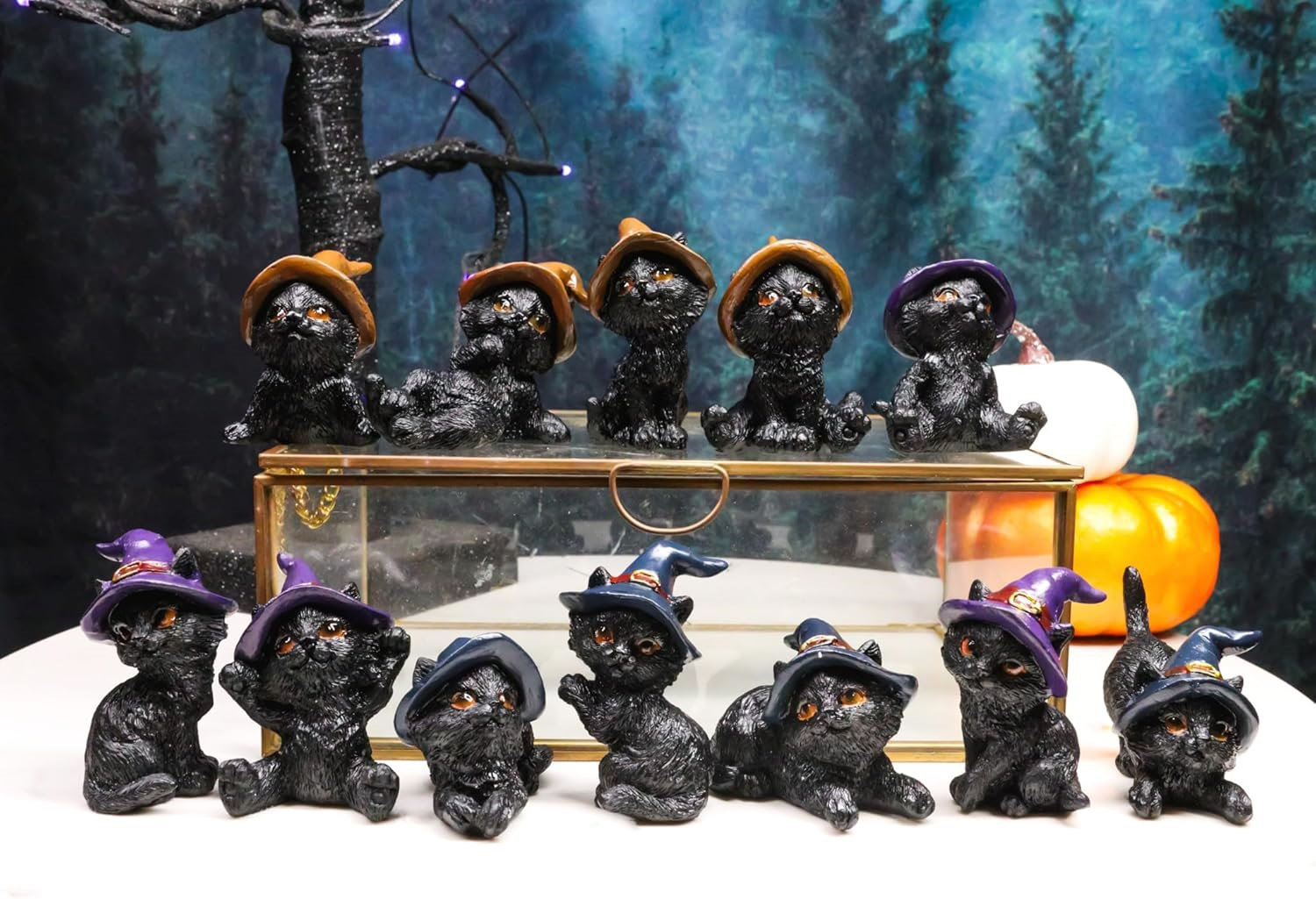 Ophelia & Co. Set Of 12 Halloween Black Cats With Witch Hats Mini ...