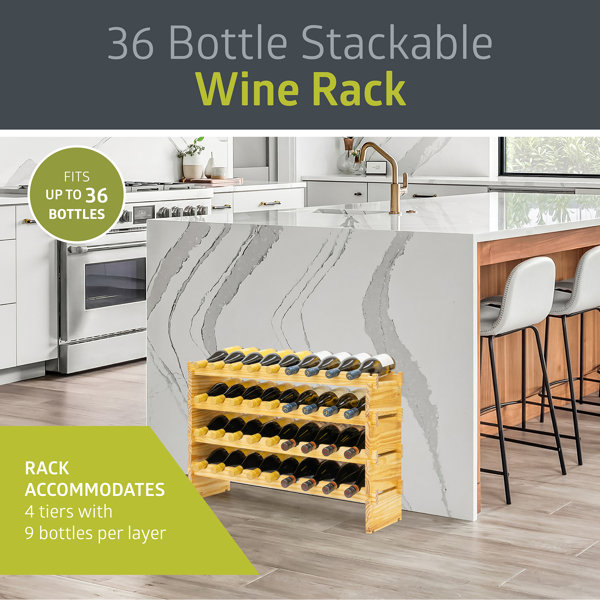 Rebrilliant 36 Bottle Stackable Modular Wine Rack, 4-Tier Solid Pine ...