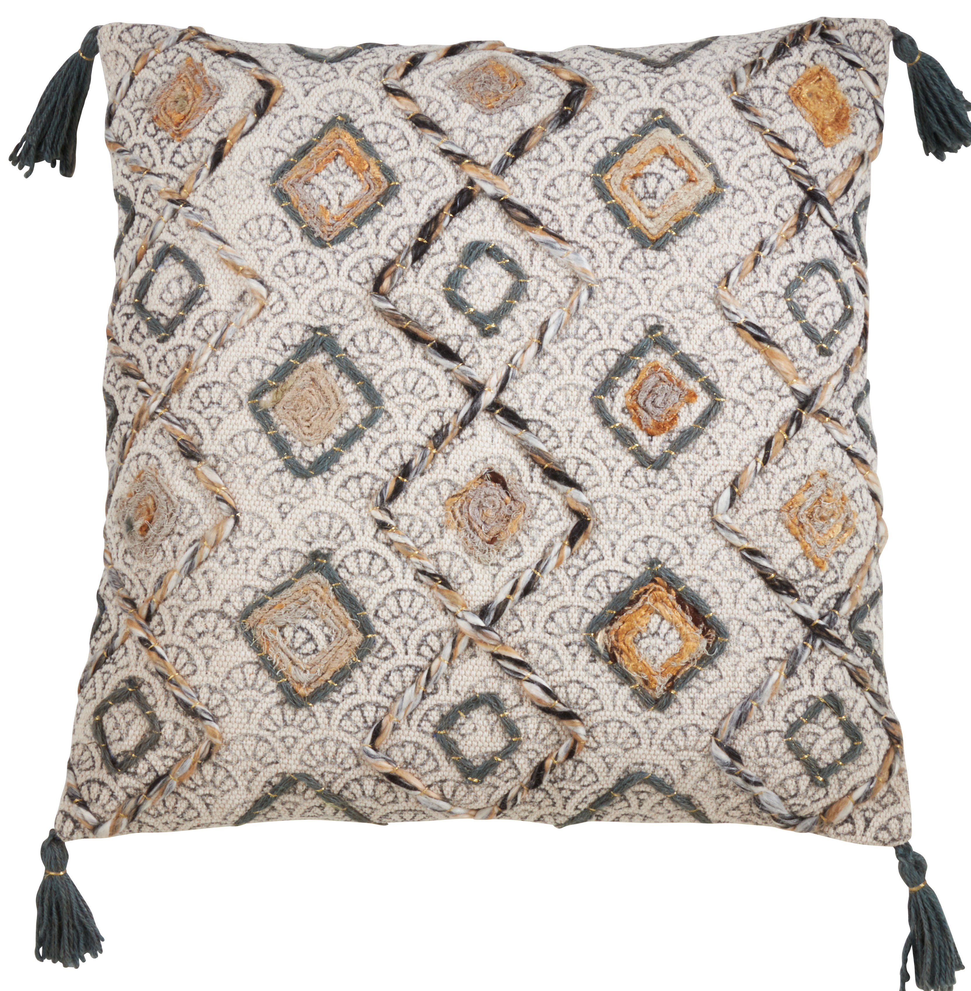 Saro Diamond Embroidered Block Print Pillow, Cover Only | Wayfair