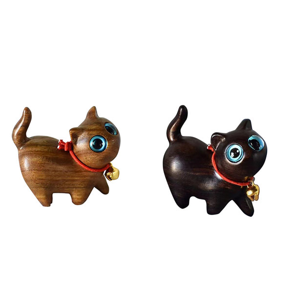 Ophelia & Co. Set Of 2 Mini Handmade Wood Carved Cats, Kitten ...