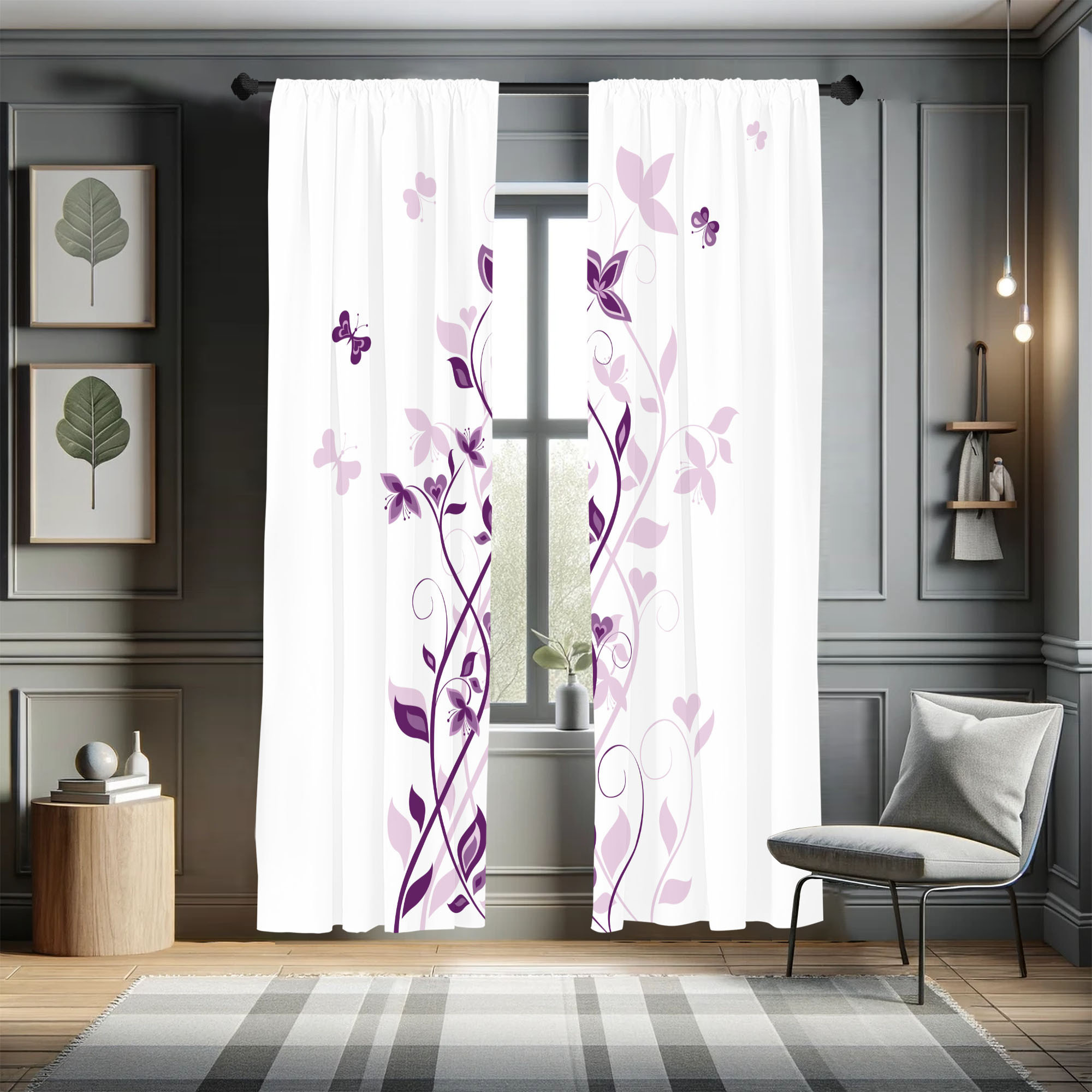 Ebern Designs Spring Curtains, Violet Tree Blossoms Image, Pair of 28 ...