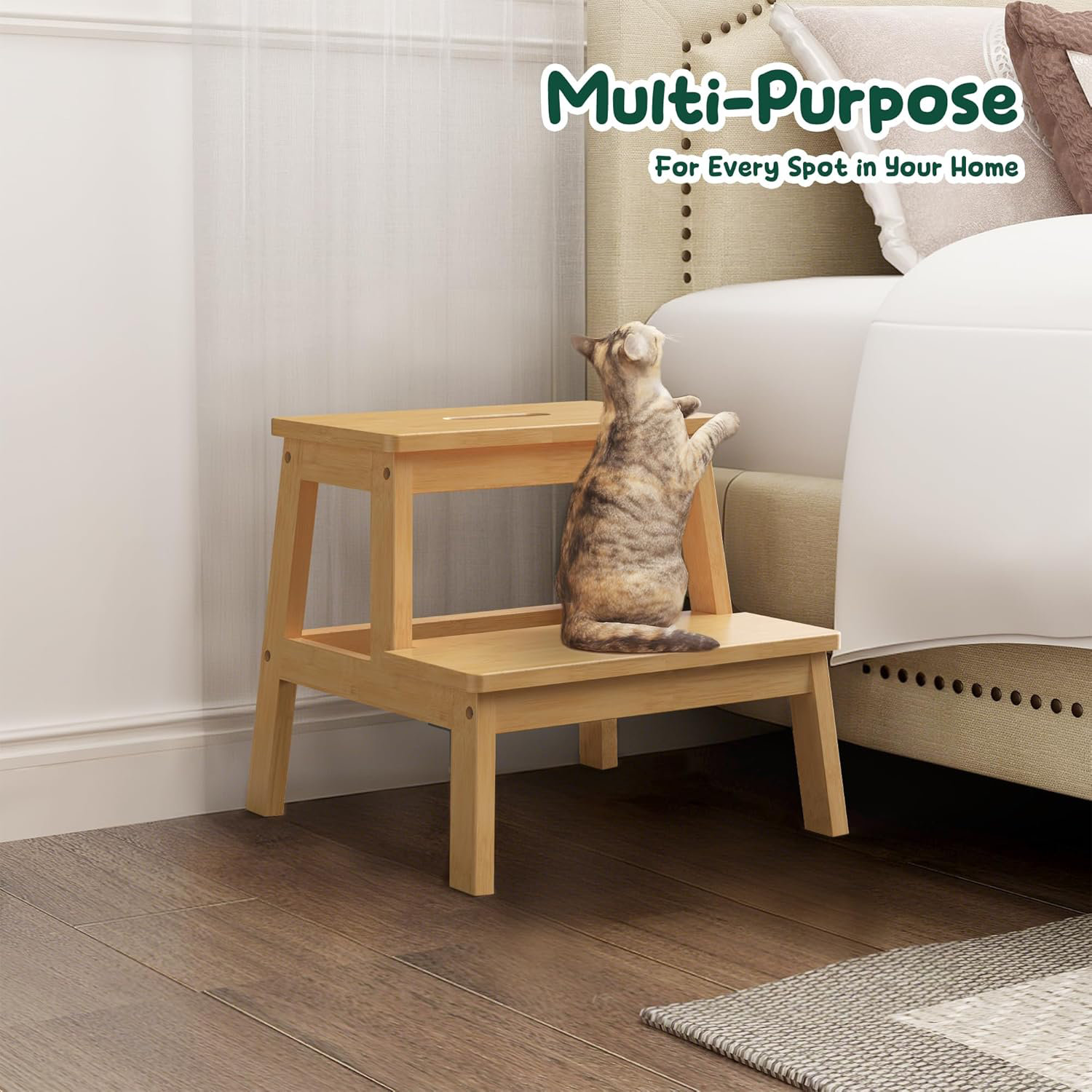 CHUANGWENYI Woode Step Stool For Bathroom & Kitchen, Bed Steps For High ...