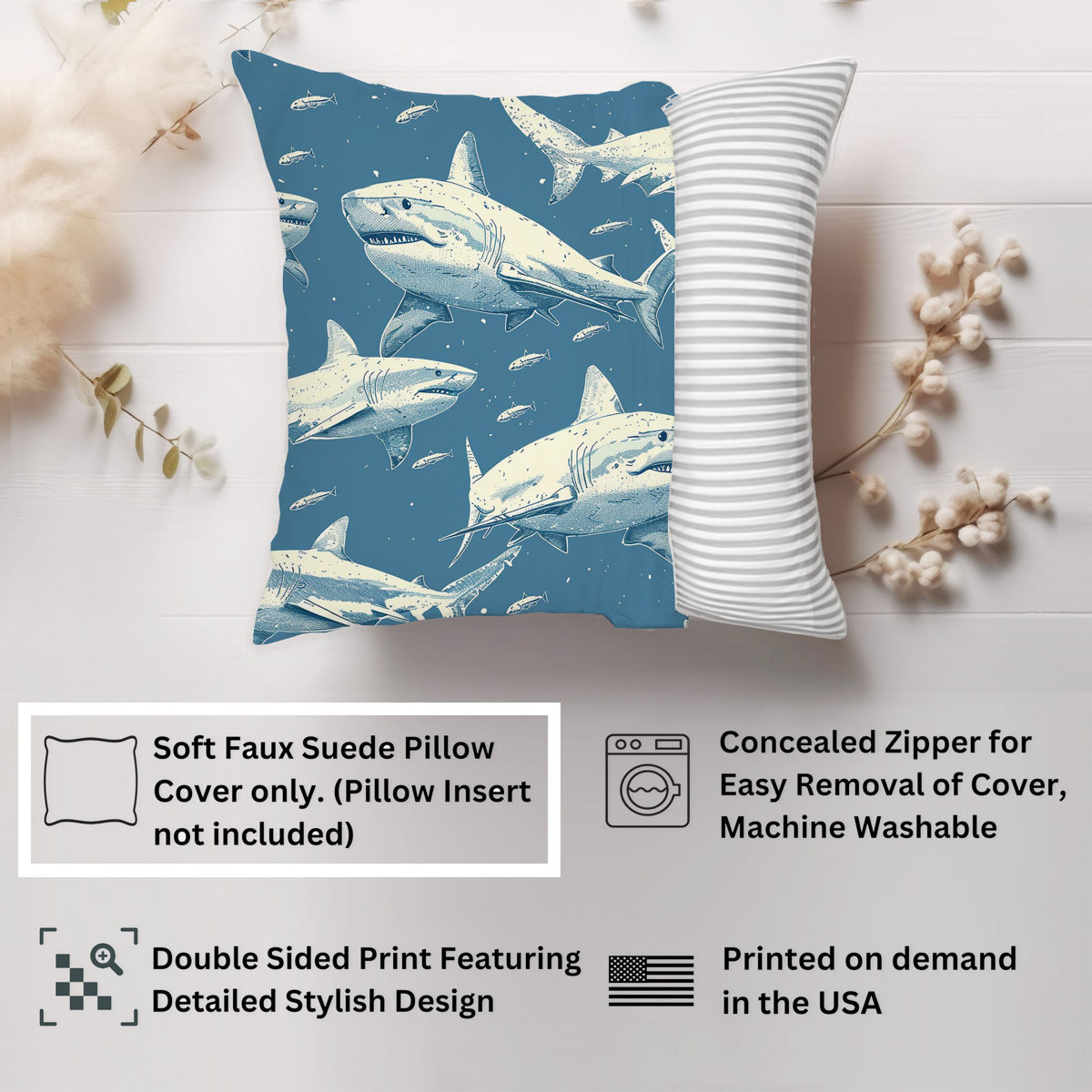 Ethan Taylor Animals Sharks Pattern VII Ocean Sea Animals Shark Pillow ...