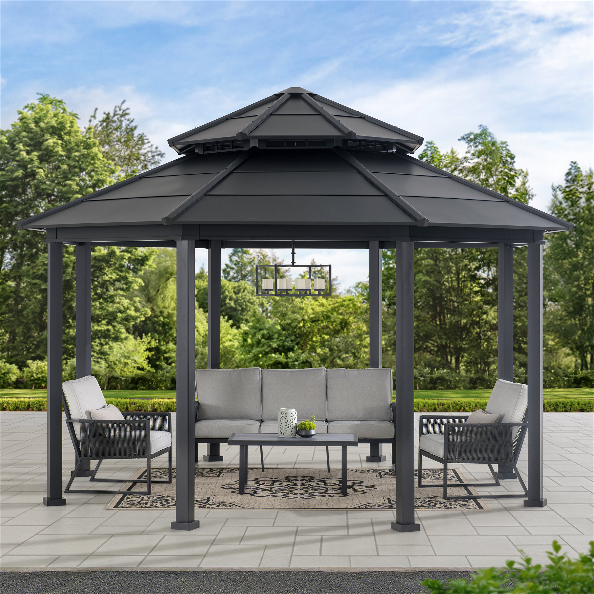 Sunjoy 15 x 15 ft. Hardtop Gazebo, Outdoor York Octagonal Gazebo ...