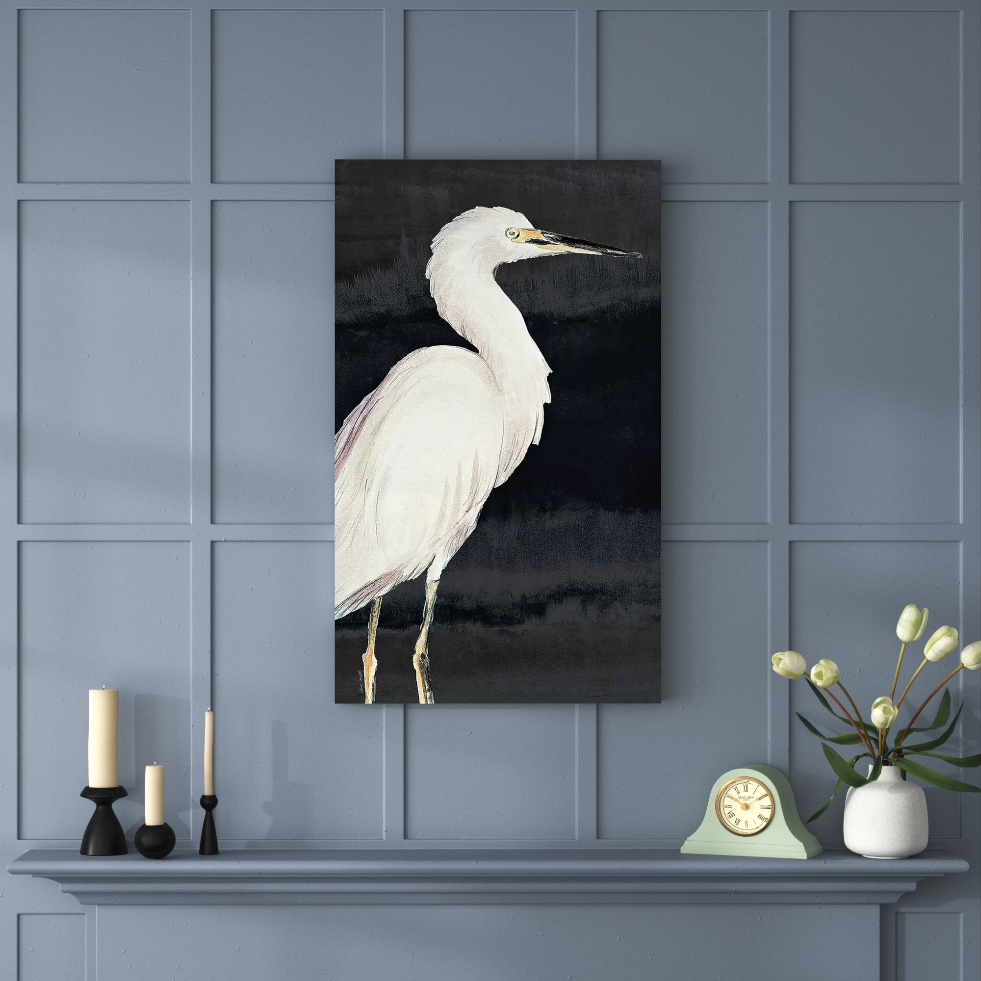Beachcrest Home™ Heron On Black II by Lanie Loreth - Print on Canvas ...