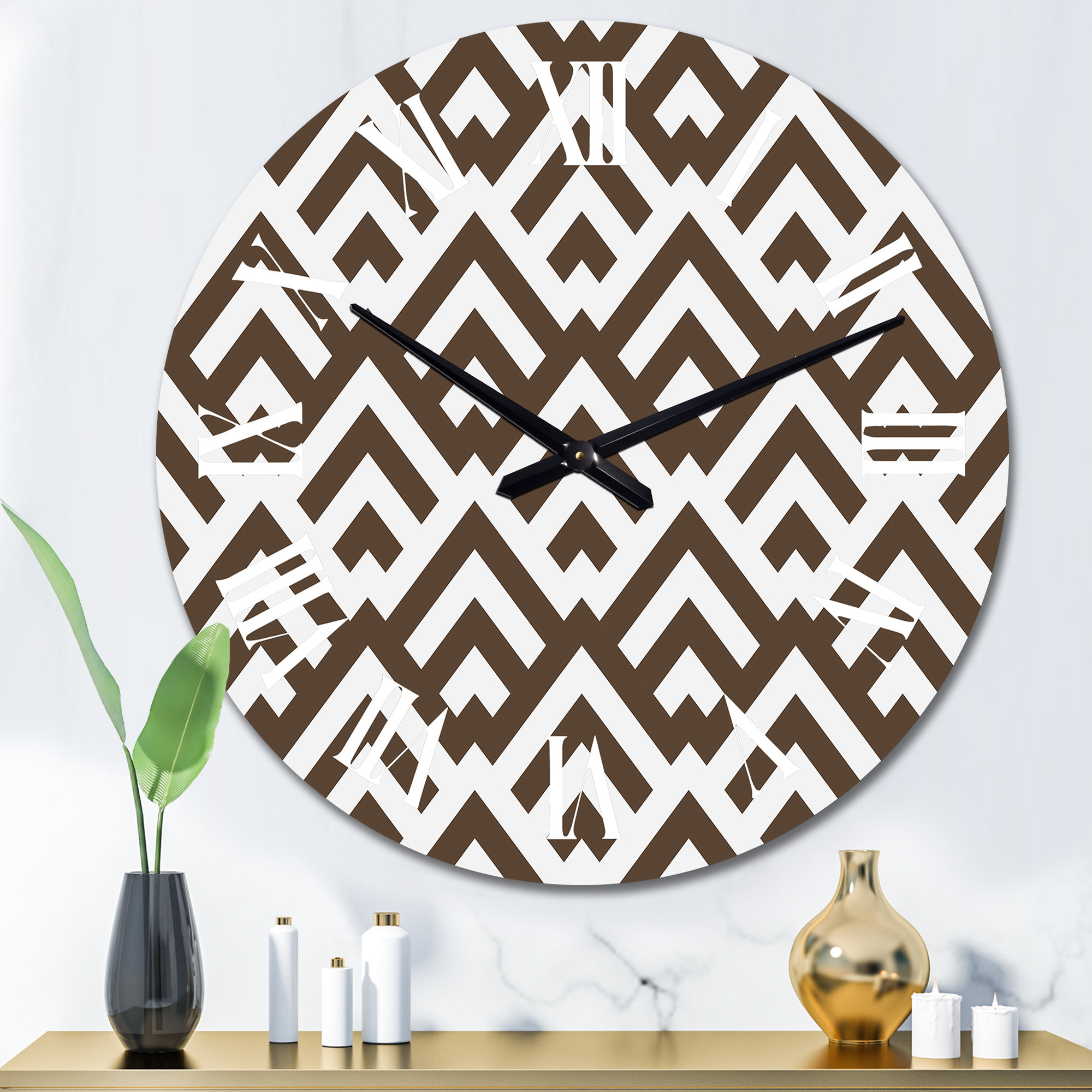 East Urban Home Dark Brown Triangular Geometrics - Modern wall clock ...