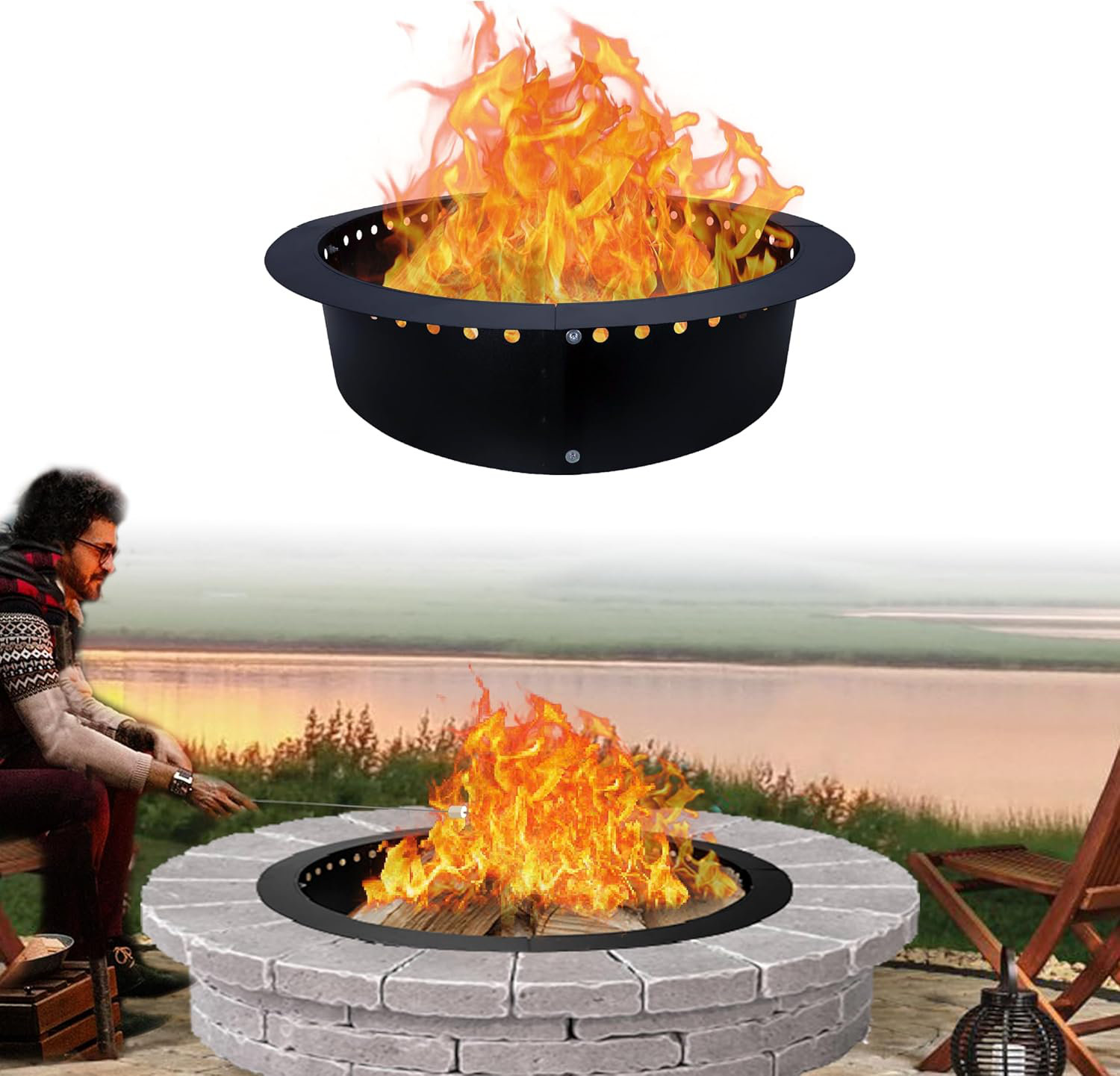 Febtech - Smokeless Fire Pit Insert - Steel 46" Round Foldable Fire Pit ...