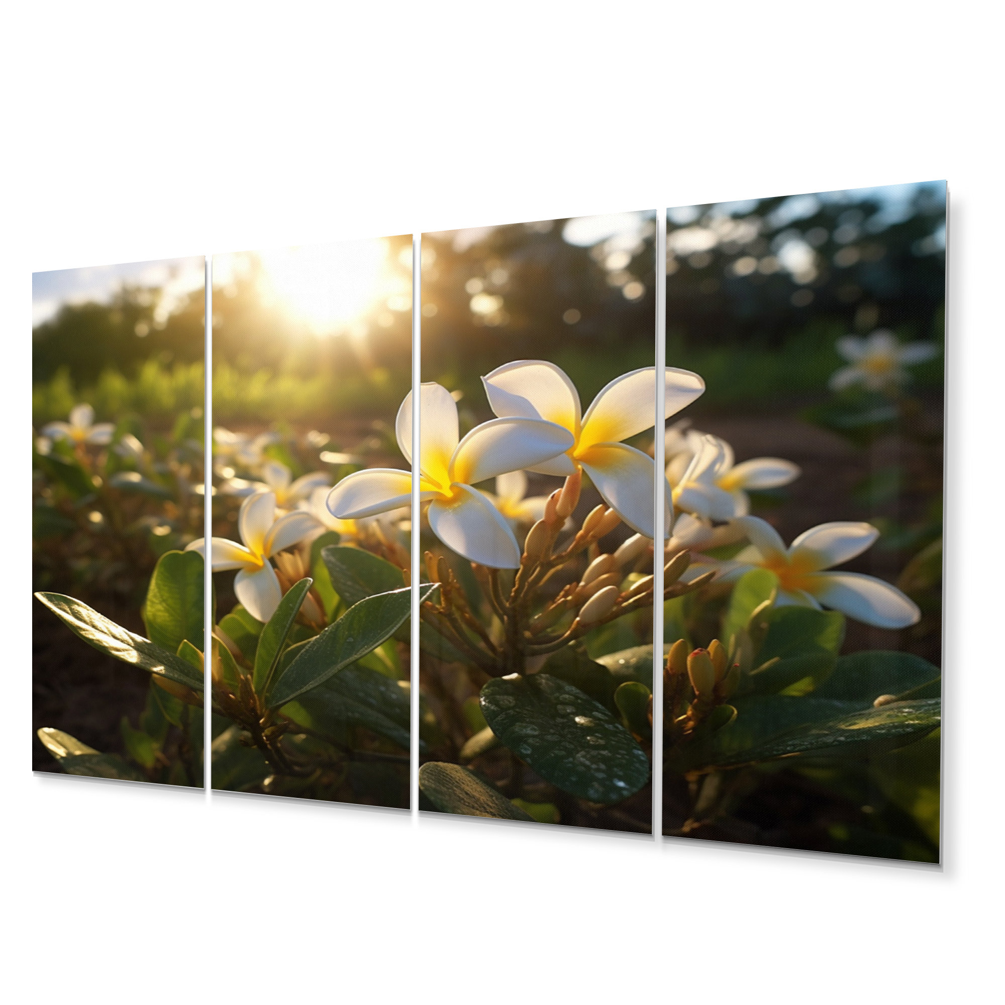 Design Art 4 Yellow White Exotic Plumeria Blooms III Wall Decor Set Metal | Wayfair