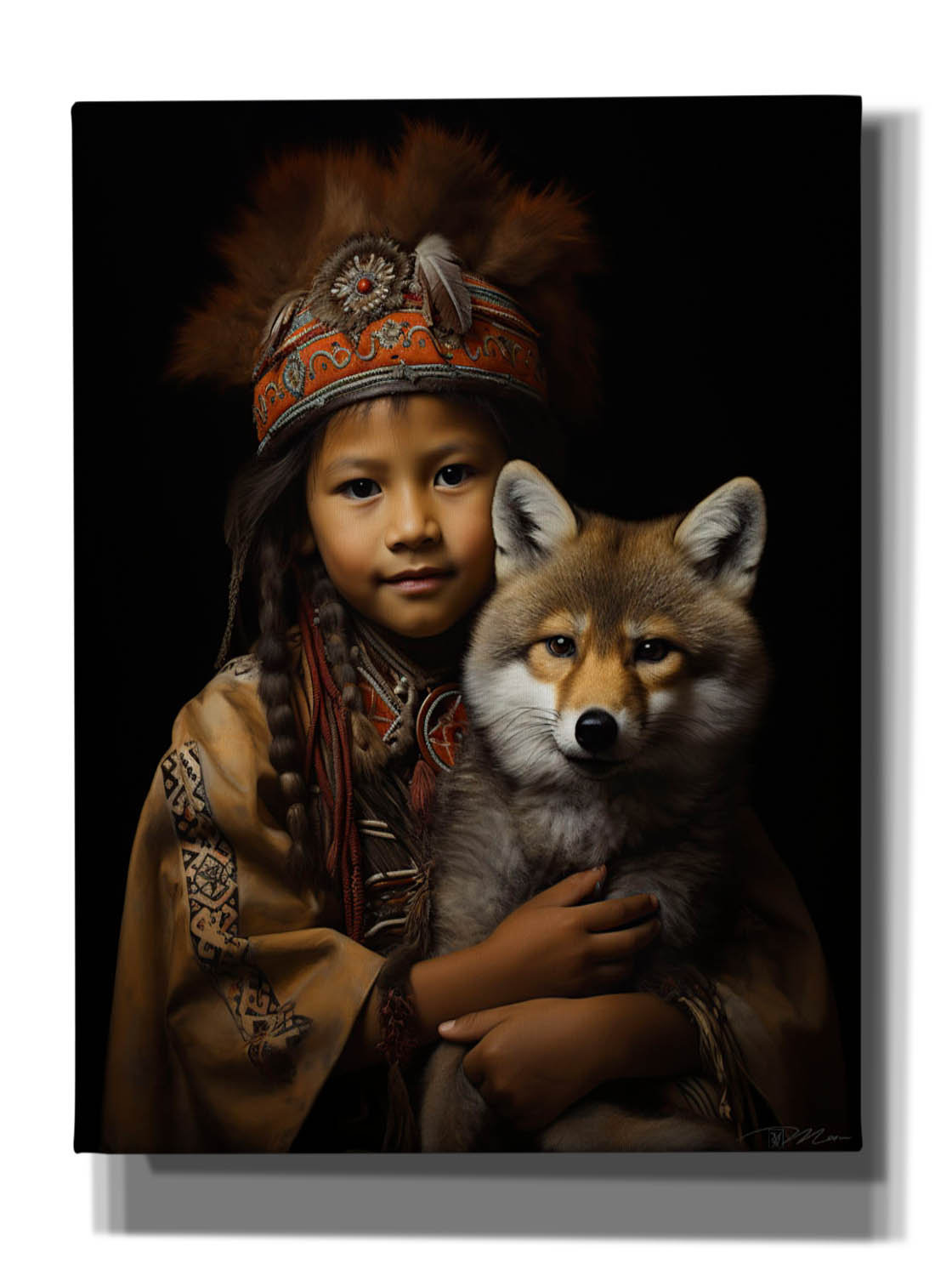 Epic Graffiti 'Native American Child With Wolf Cub 2' by Momart Canvas ...
