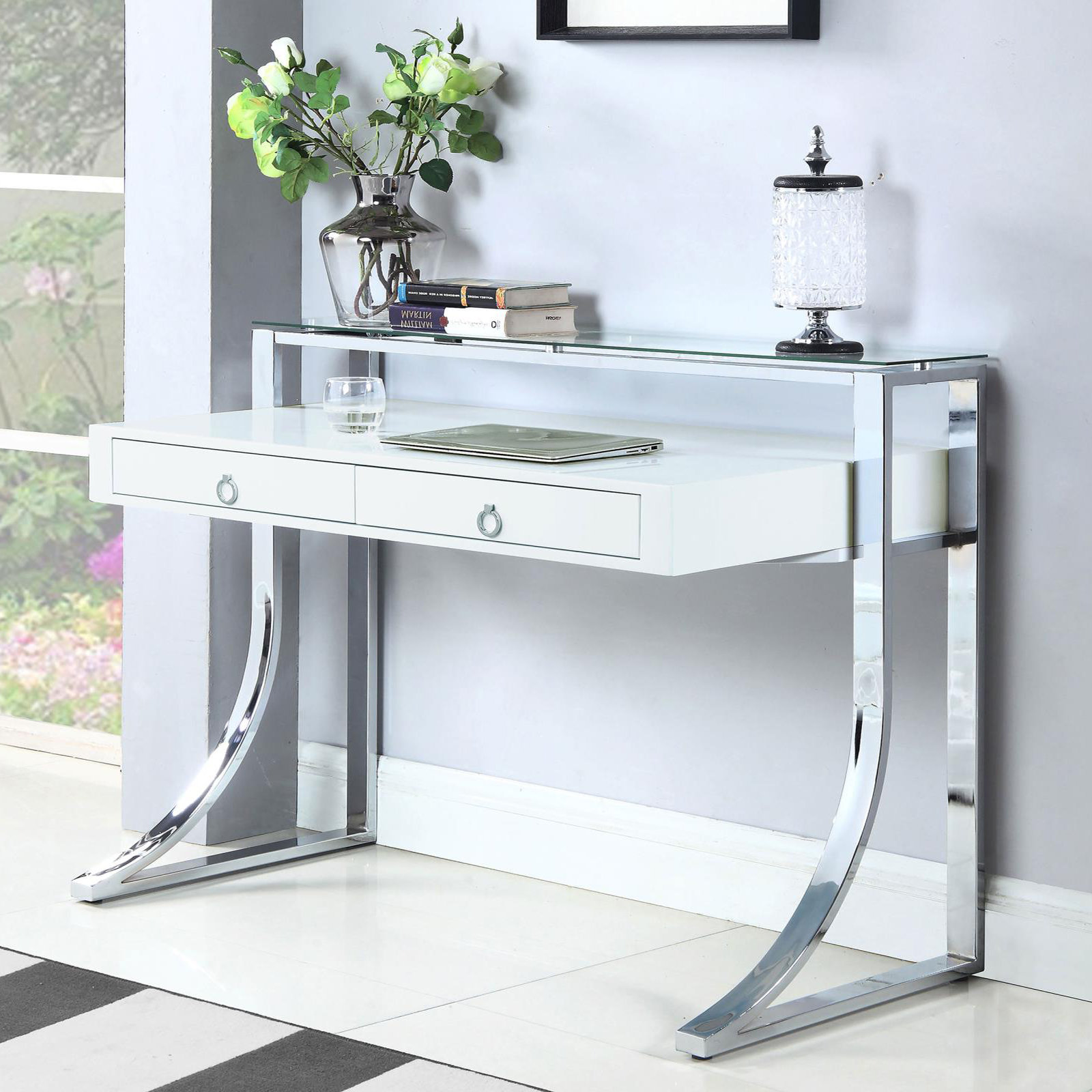 Wrought Studio™ Johnroe 47.6'' W 2 - Drawer Writing Desk in White and ...