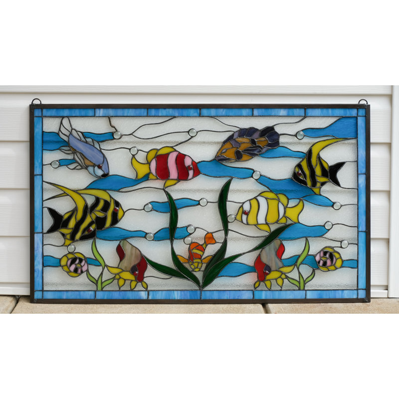 Rosecliff Heights Fish Under the Sea Stained Glass Window Panel ...