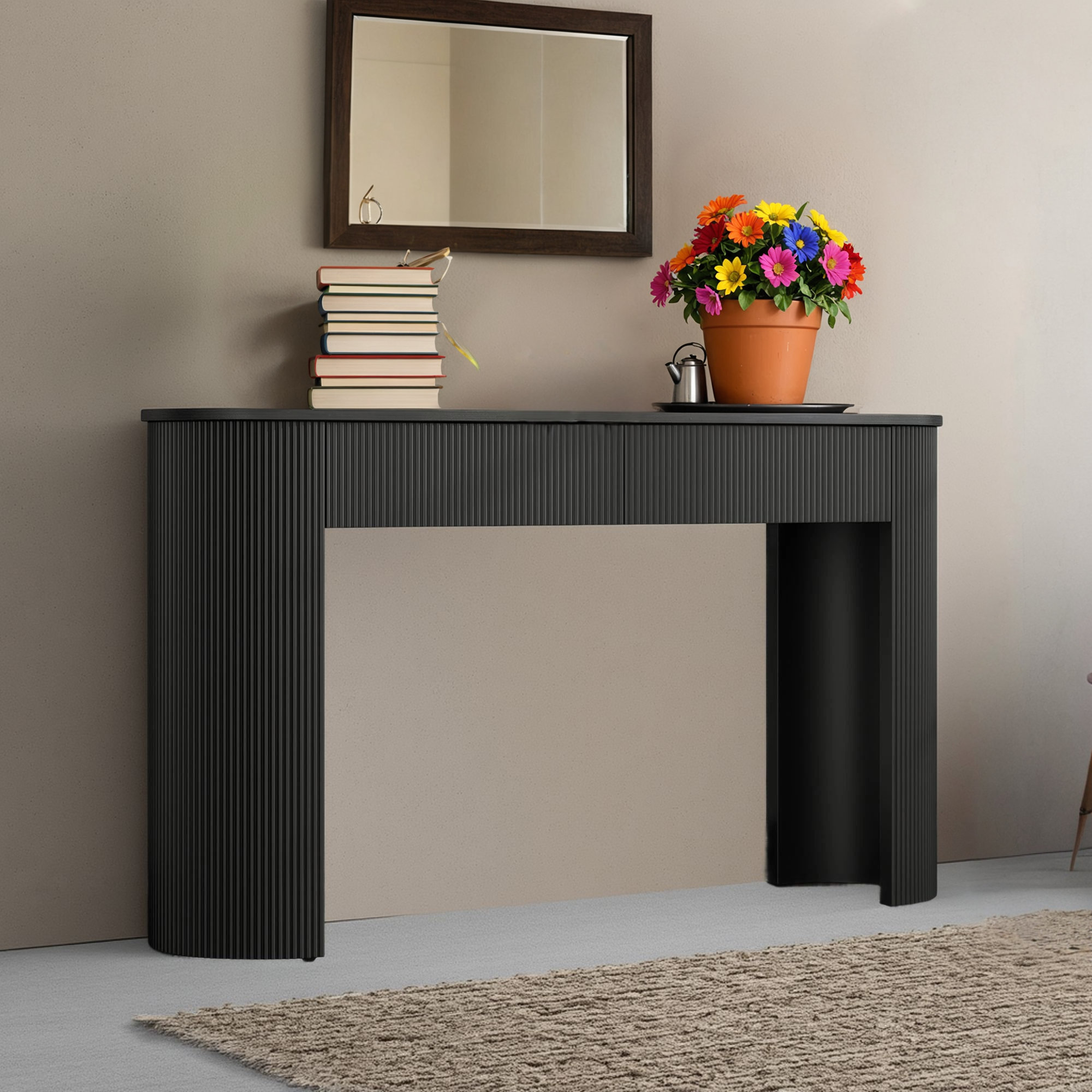 Latitude Run® Black Entryway Table With Recessed Drawers, Modern ...