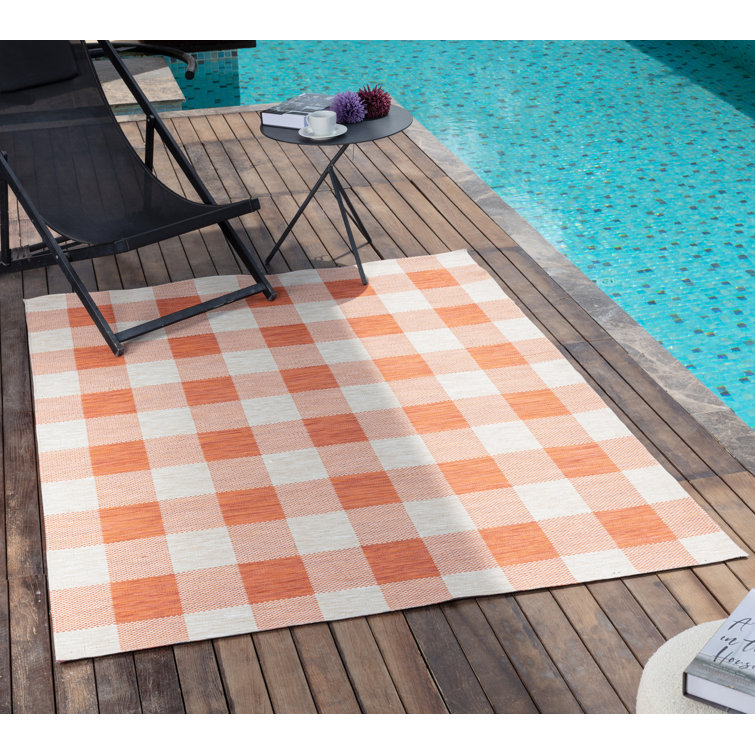 Surya B.V. Outdoor Modern Boho Burnt Orange Checkered Rug | Wayfair.co.uk