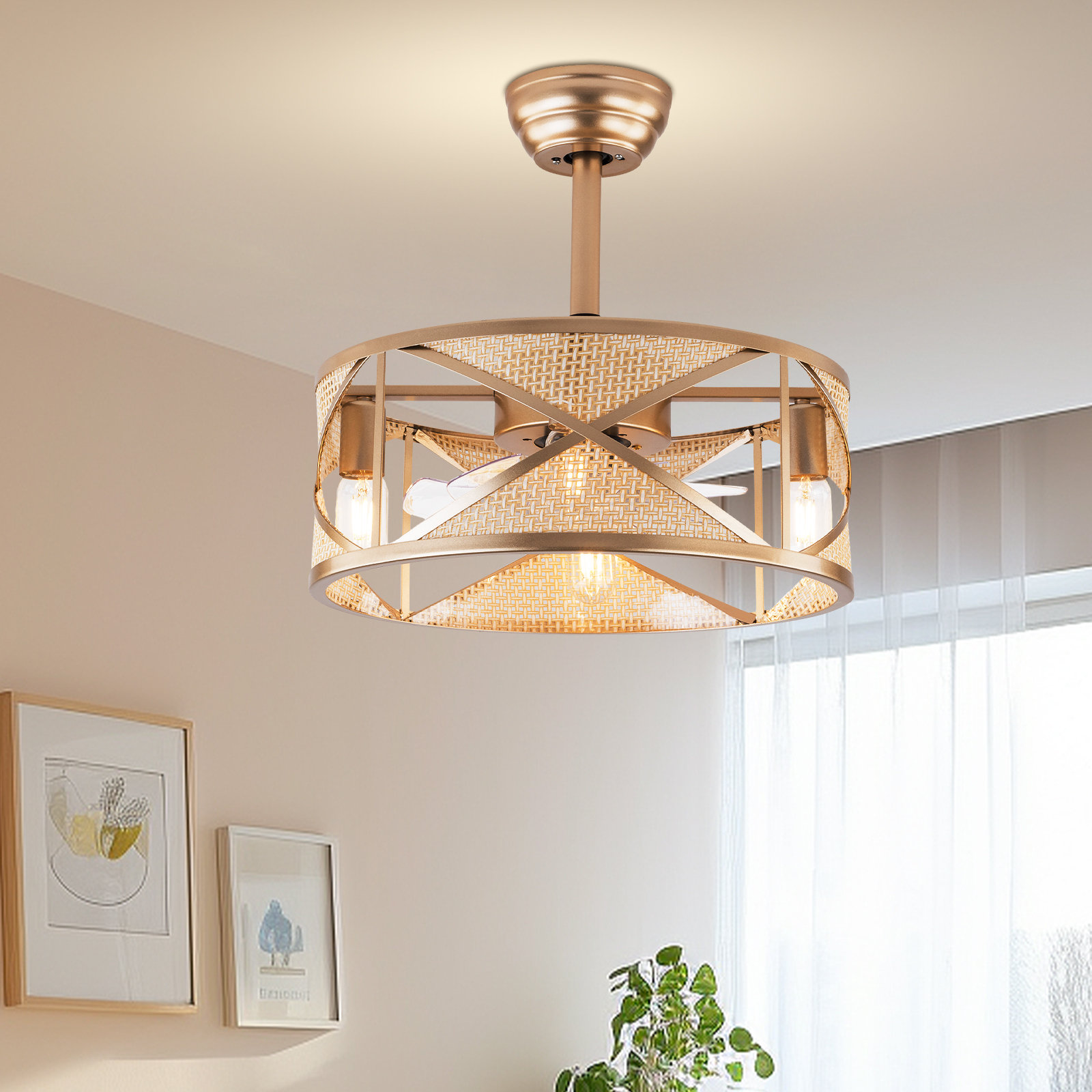 Mercer41 Shondale 7 - Blade Bladeless Ceiling Fan with Light Kit ...