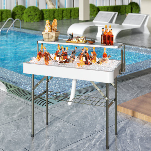 Magshion Folding Ice Cooler Table With Removable Skirt & Drain Hose ...