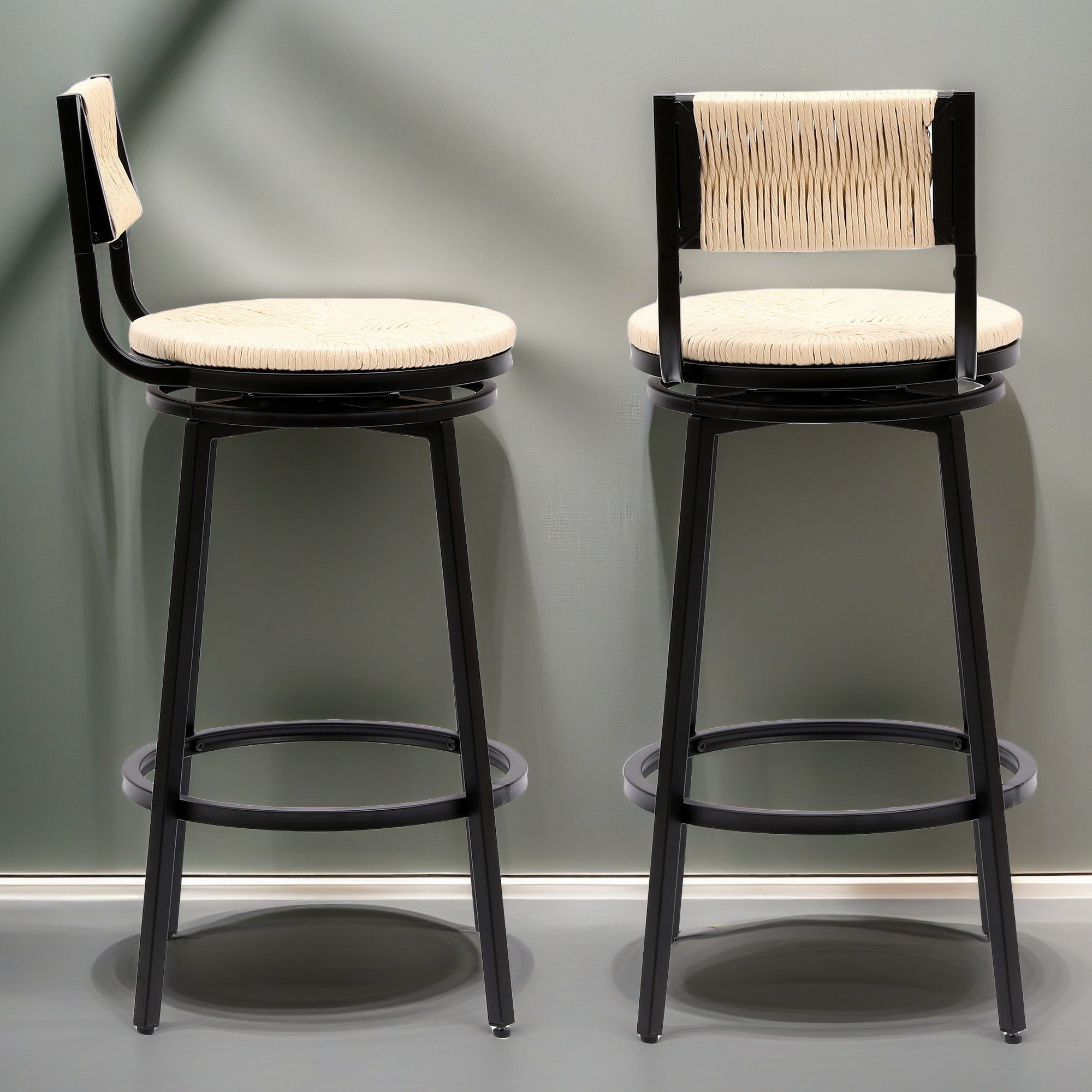 Latitude Run® Swivel Bar Stools Paper Rope Handwoven Barstools With ...