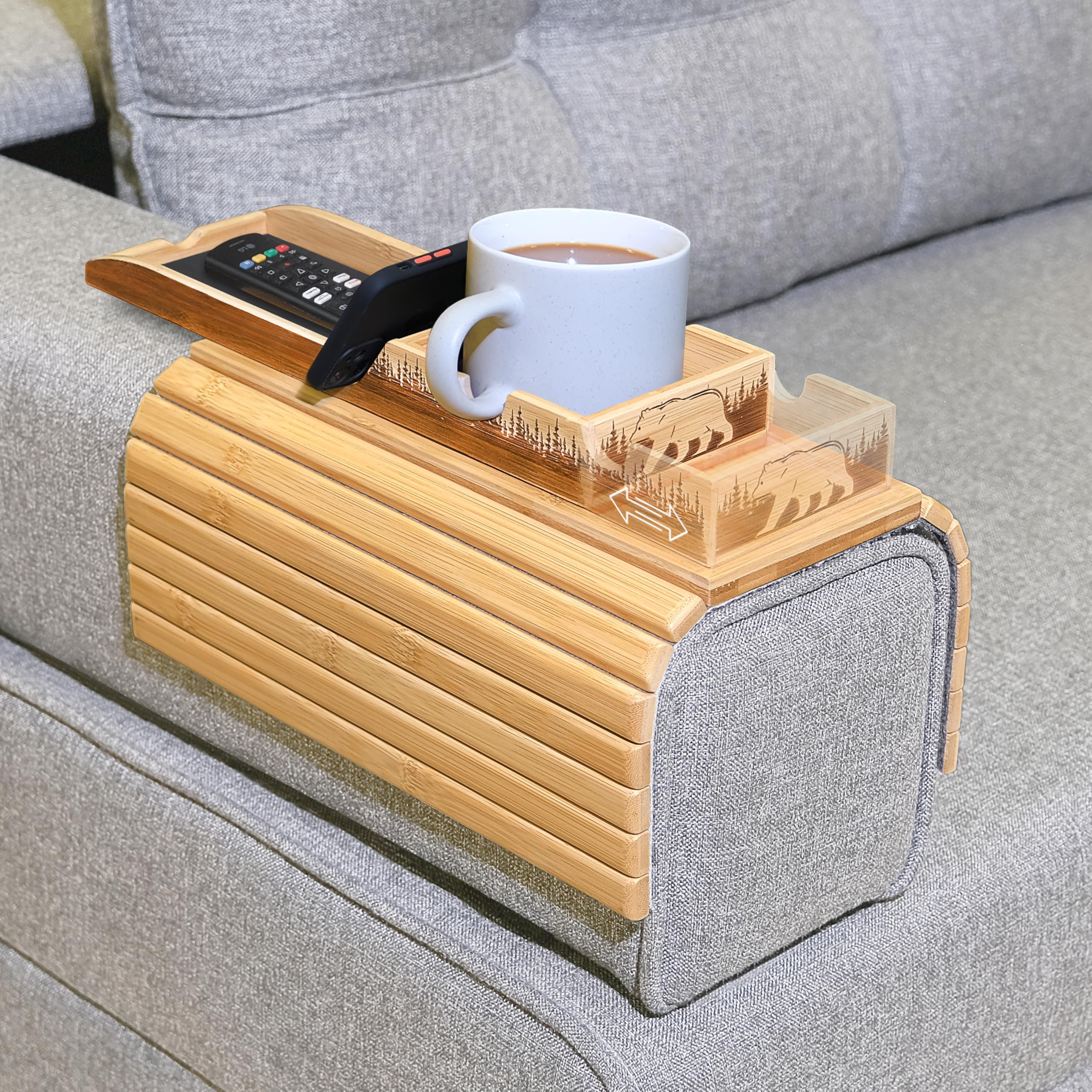 Ebern Designs Bamboo Sofa Coaster Tray - Non-Slip Foldable Sofa Armrest ...