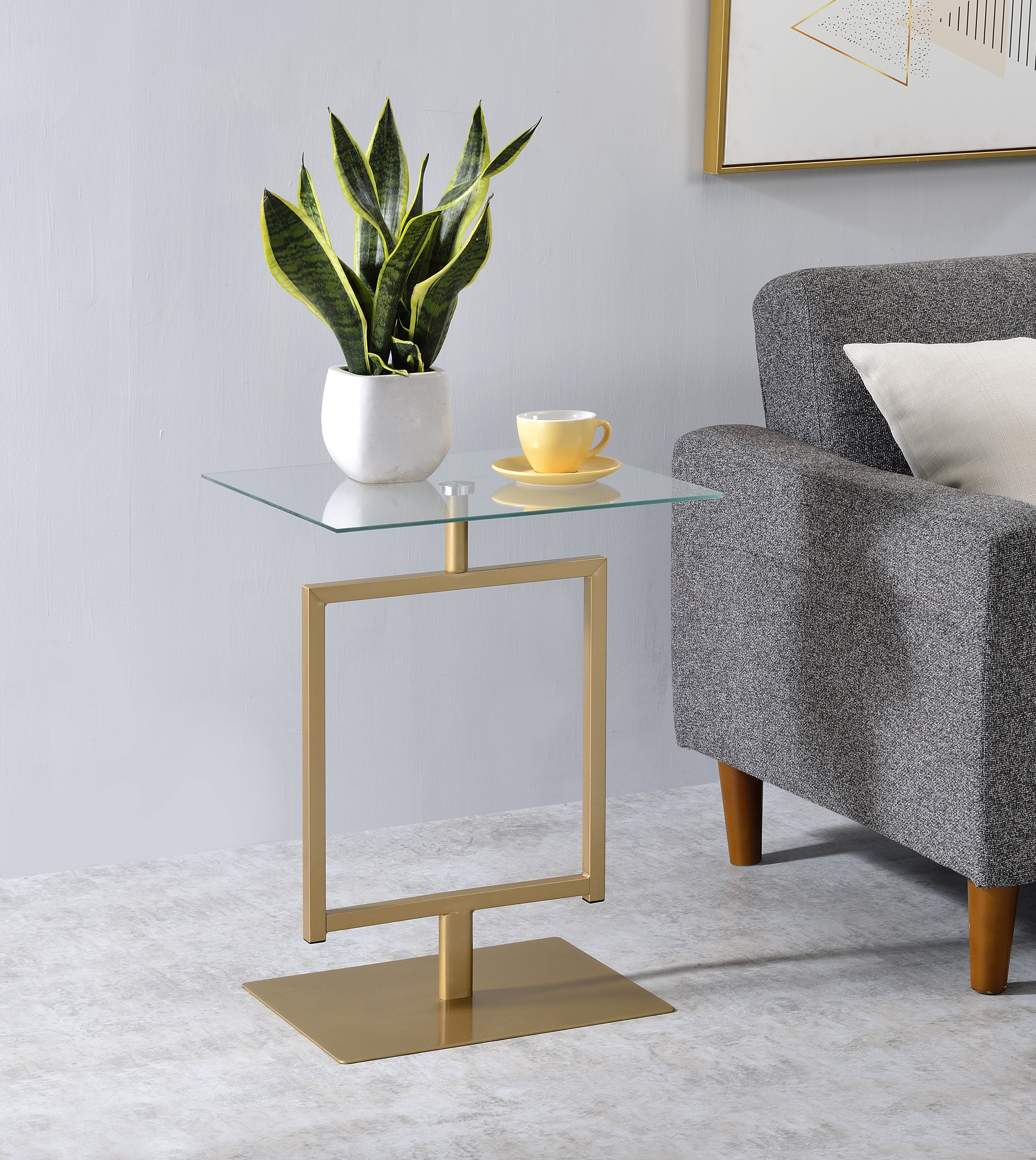 Everly Quinn Izayah Rectangular Side Table, Metal Base with Tempered ...
