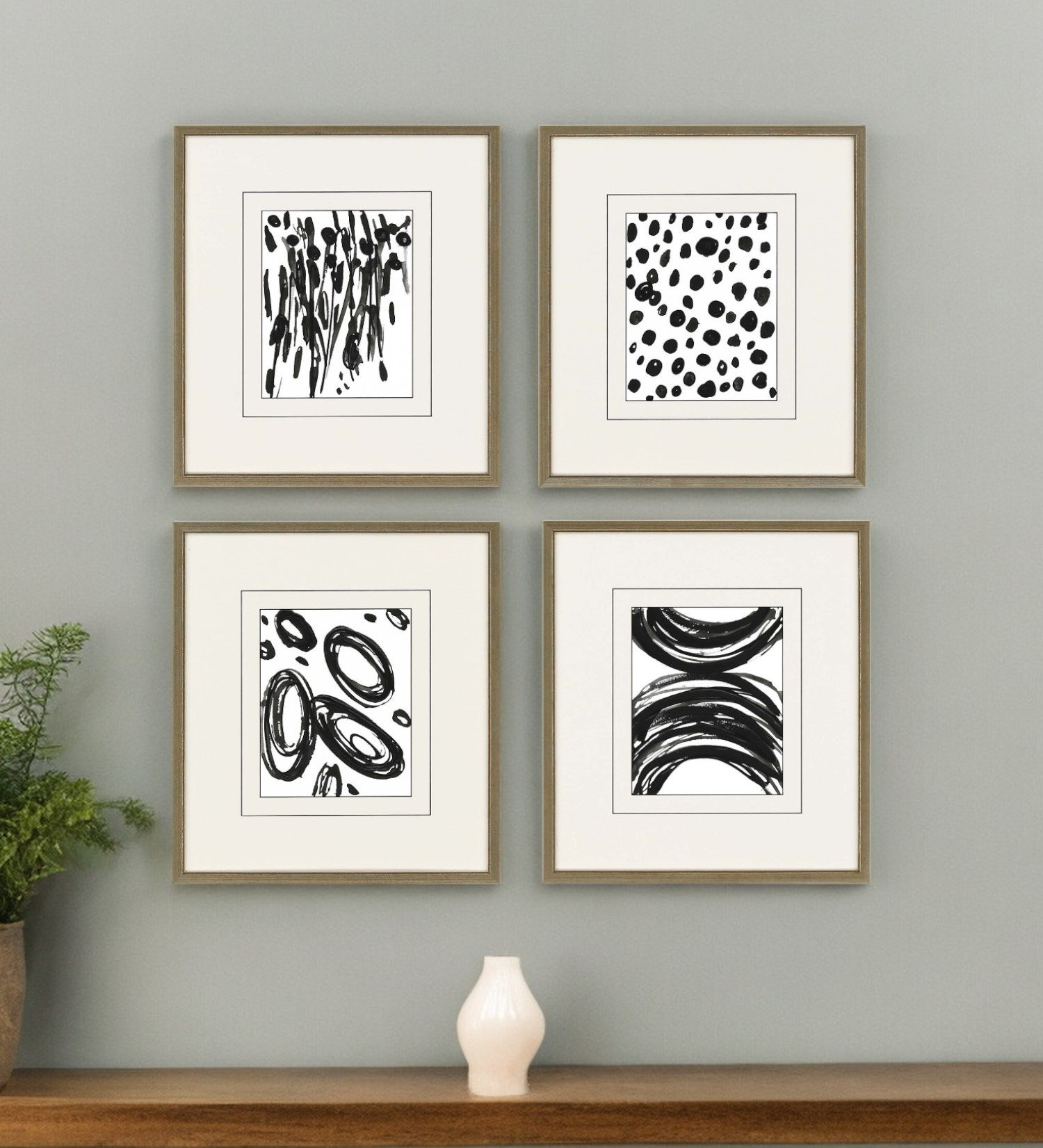 HomeRoots Set Of Four Perception Gold Framed Print Wall Art | Wayfair