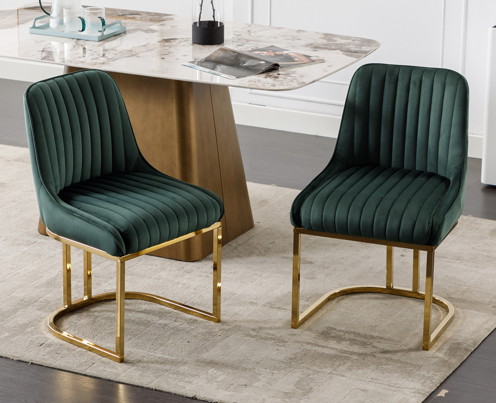 Everly Quinn Junias Dining Chair Velvet Upholstered Dining Chairs ...