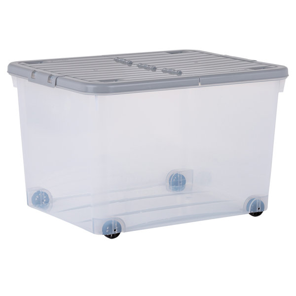 Wham 32L Box with Wheels & Folding Lid Pack of 5 Clear/Cool Grey ...