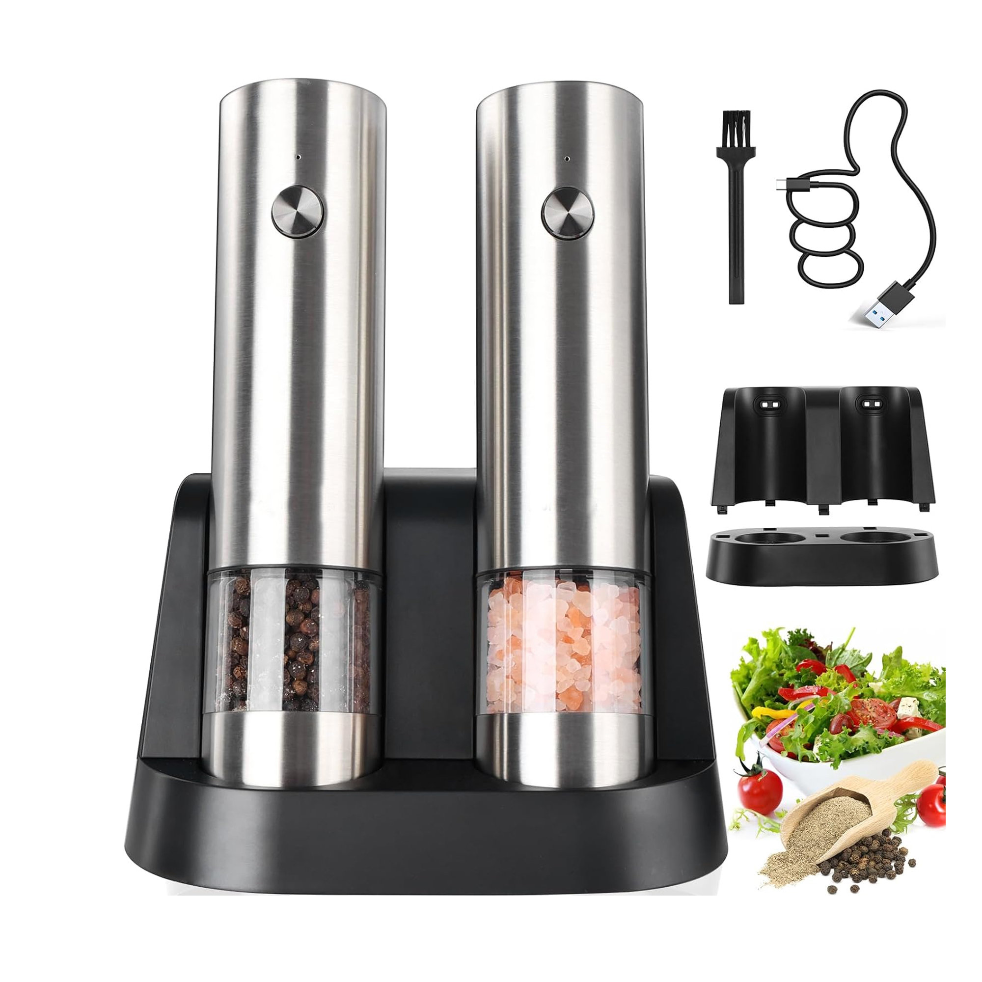 ESHOO Electric Salt And Pepper Grinder Set Rechargeable, Automatic Salt ...