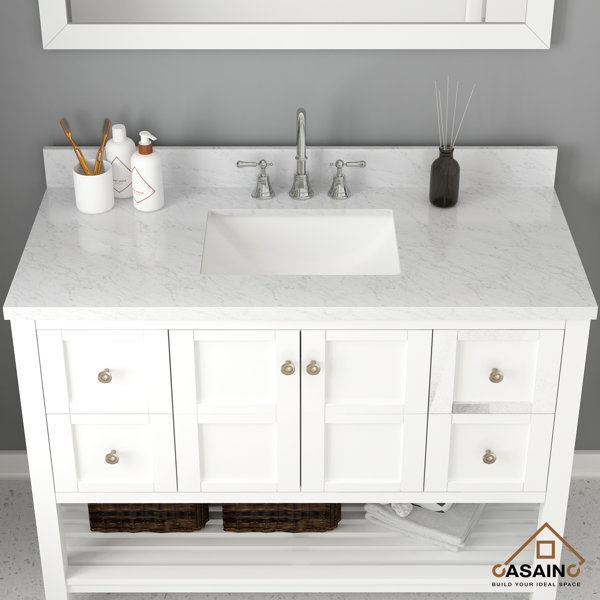 CASAINC 49'' Marble Single Vanity Top with Sink Faucet Holes | Wayfair