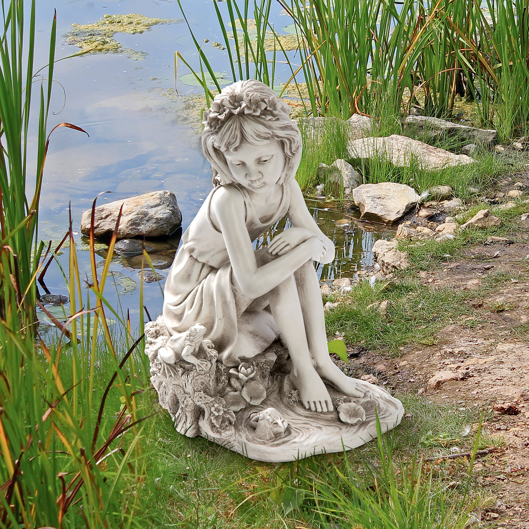 Design Toscano Pausing By The Pond Little Girl Statue | Wayfair